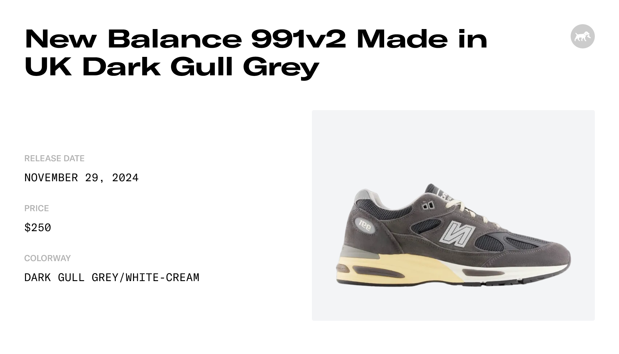 New Balance 991v2 Made in UK Dark Gull Grey - U991GG2 Release Info