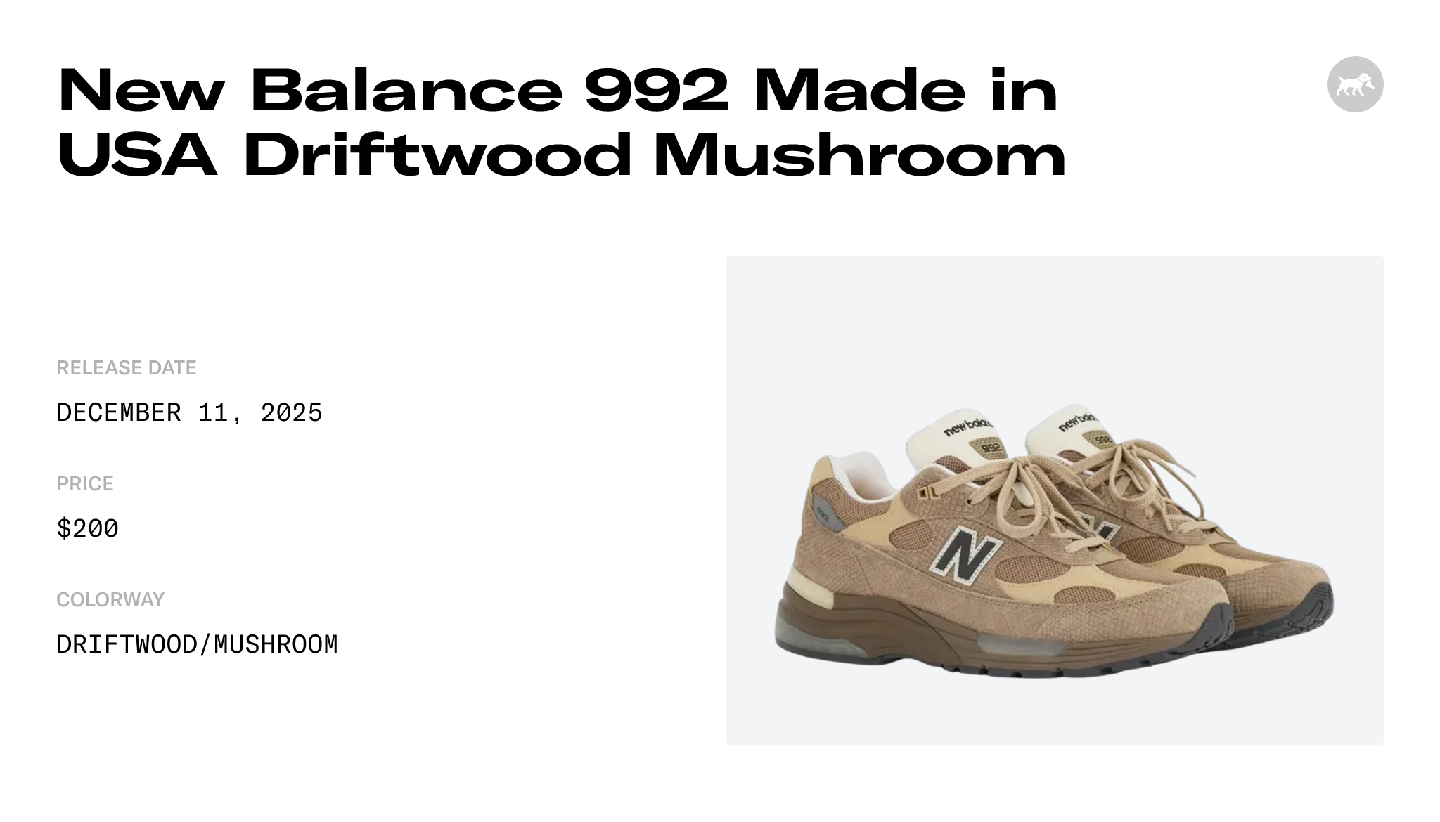 New Balance 992 Made in USA Driftwood Mushroom - U992SG