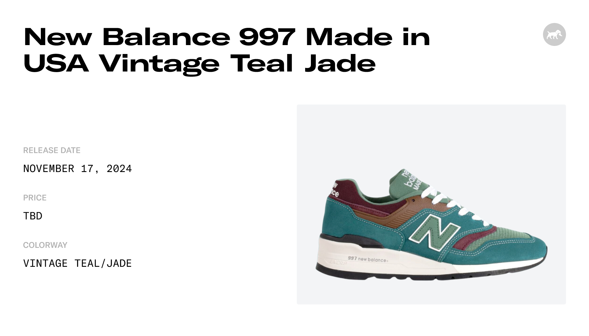 New Balance 997 Made in USA Vintage Teal Jade - U997TB Release Info