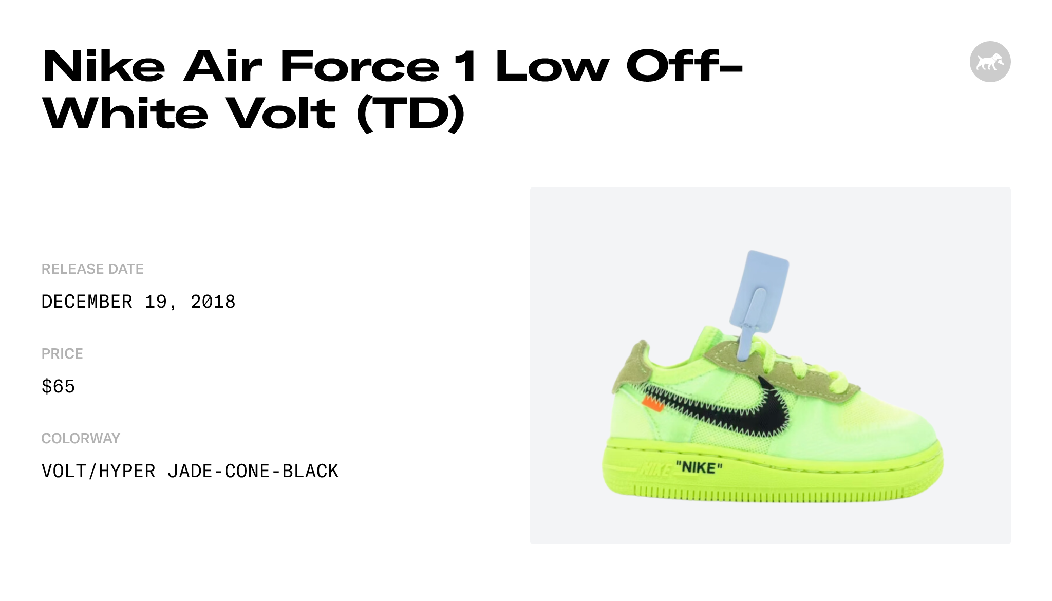 Nike Air Force 1 Low Off-White Volt (TD) - BV0853-700