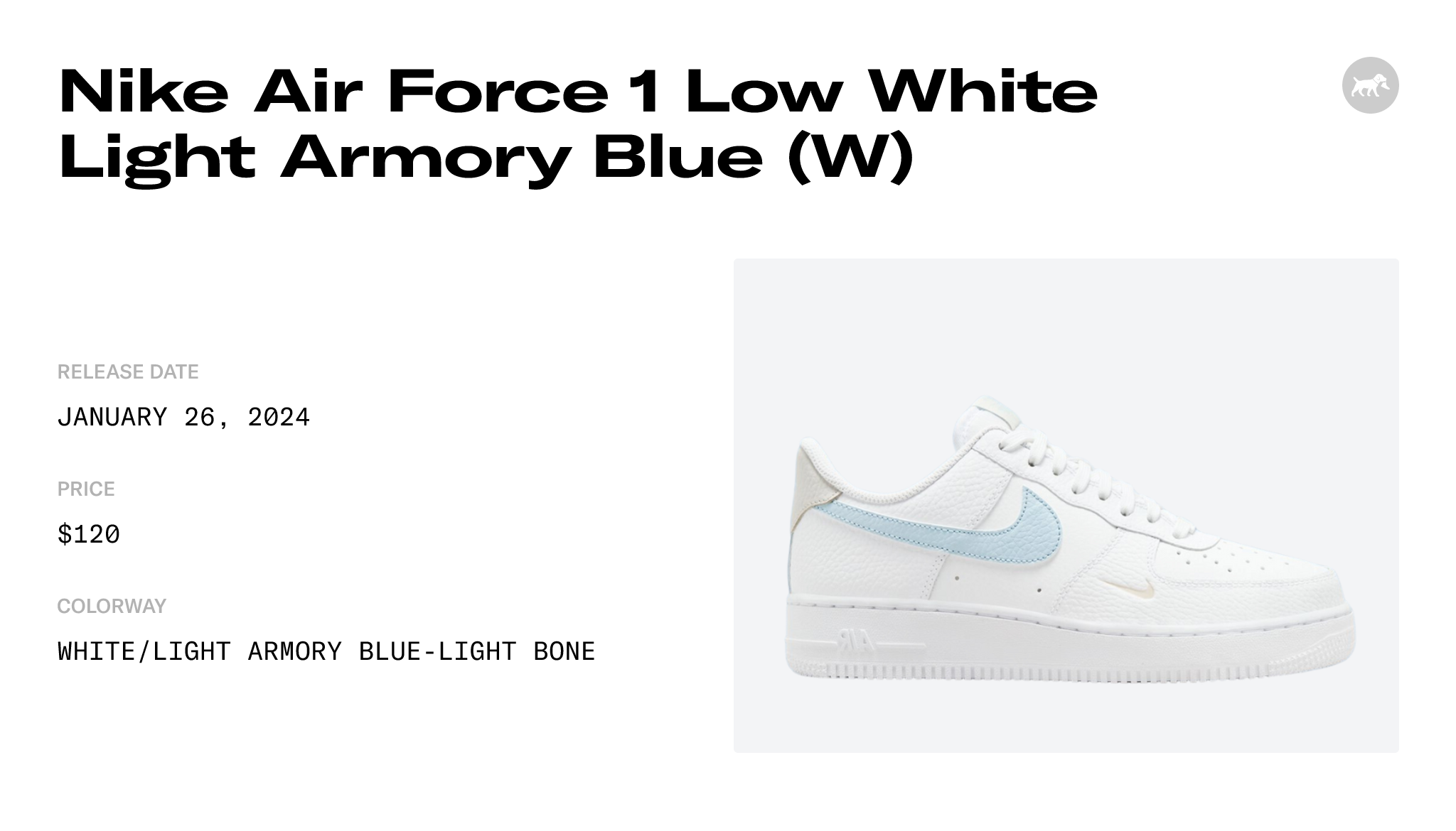 Nike Air Force 1 Low White Light Armory Blue (W) - HF0022-100