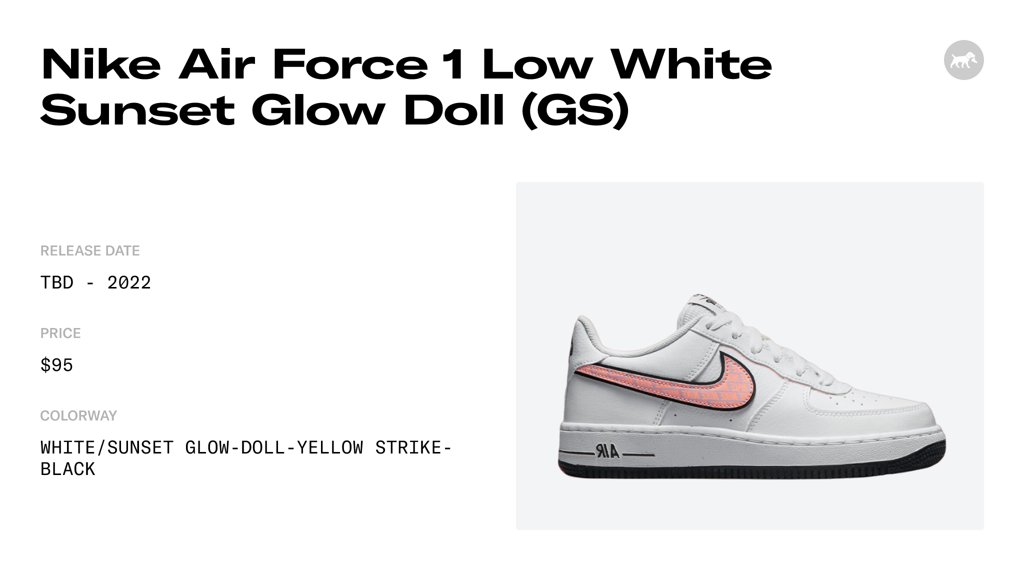 Nike Air Force 1 Low White Sunset Glow Doll (GS) - DZ6307-100 Release Info