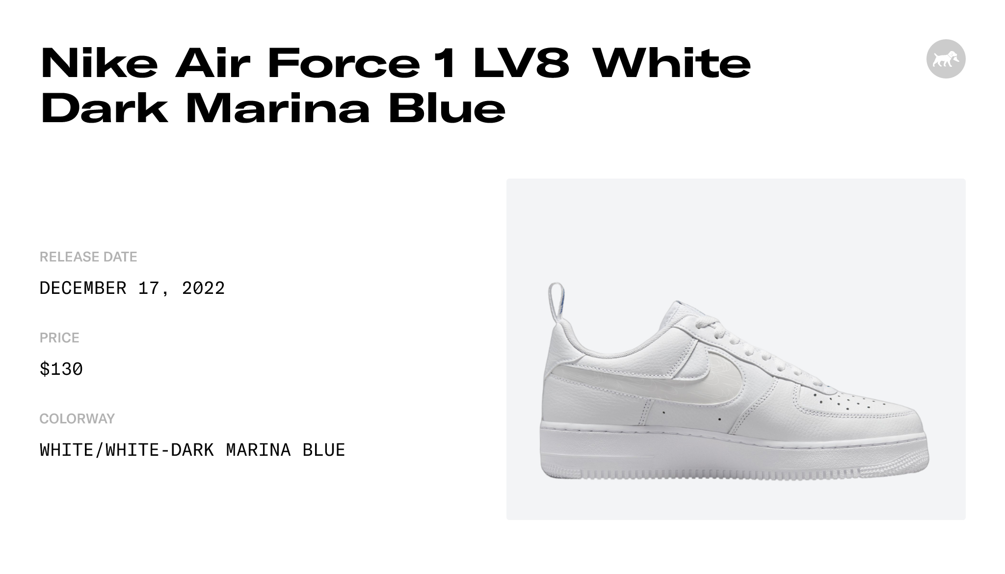 Nike Air Force 1 LV8 White Dark Marina Blue - FB8971-100 Release Info