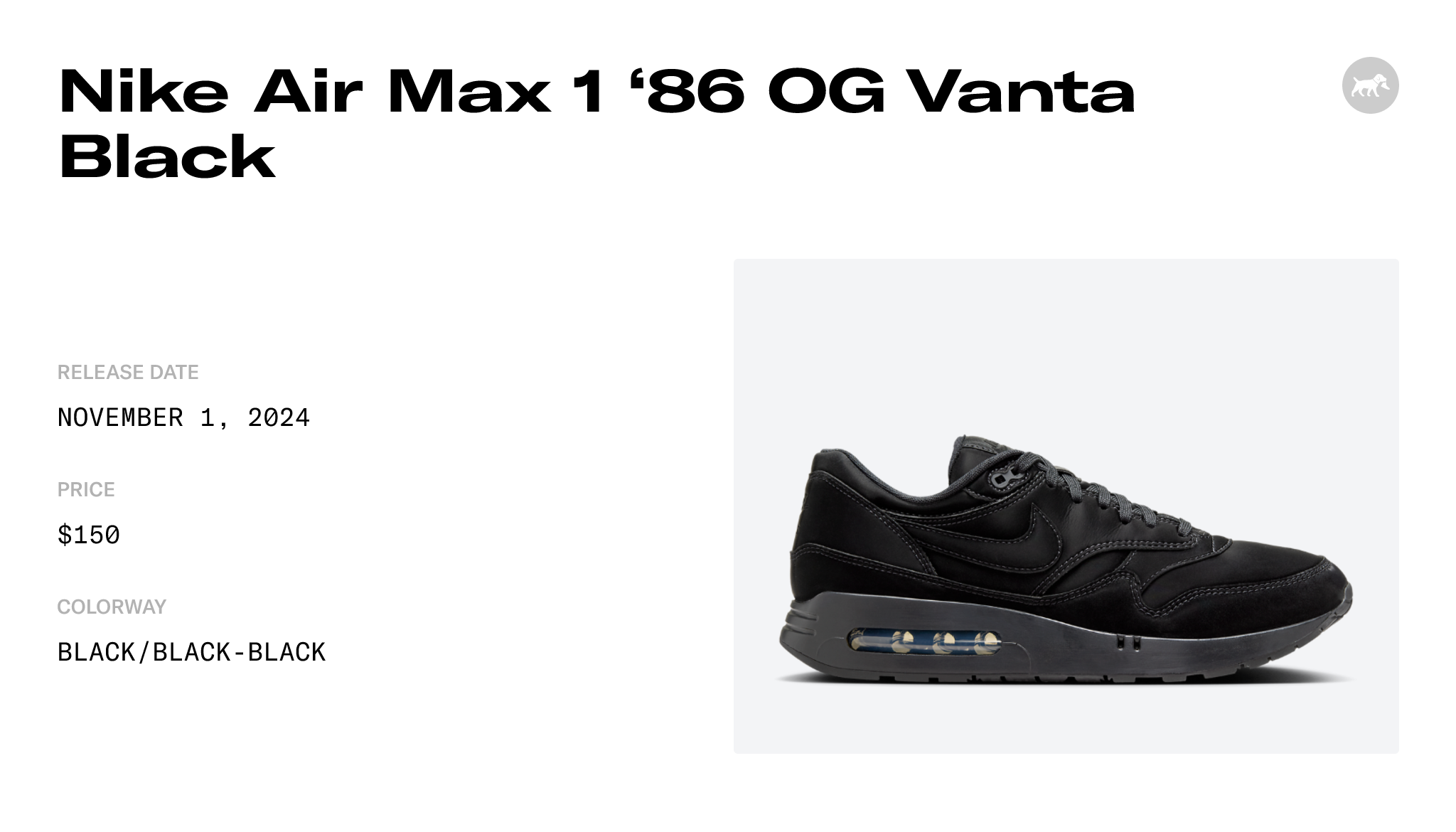 Nike Air Max 1 ‘86 OG Vanta Black - FZ3007-001 Release Info