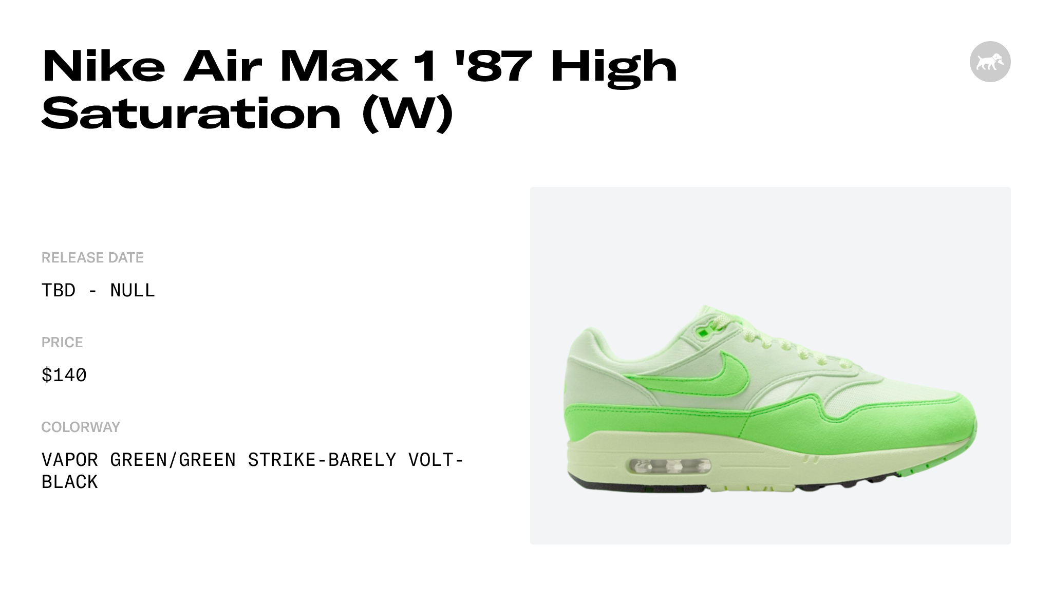 Nike Air Max 1 '87 High Saturation (W) - HM8836-001 Release Info