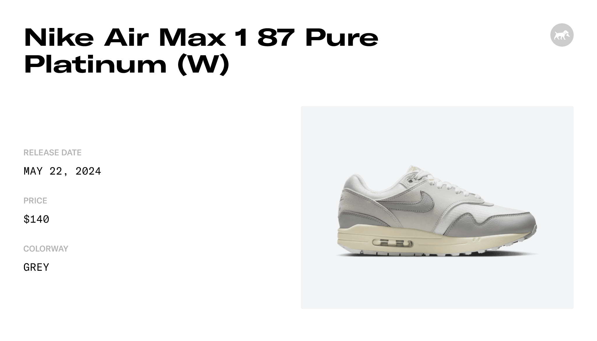 Nike Air Max 1 87 Pure Platinum (W) - HF0026-001 Raffles & Where to Buy