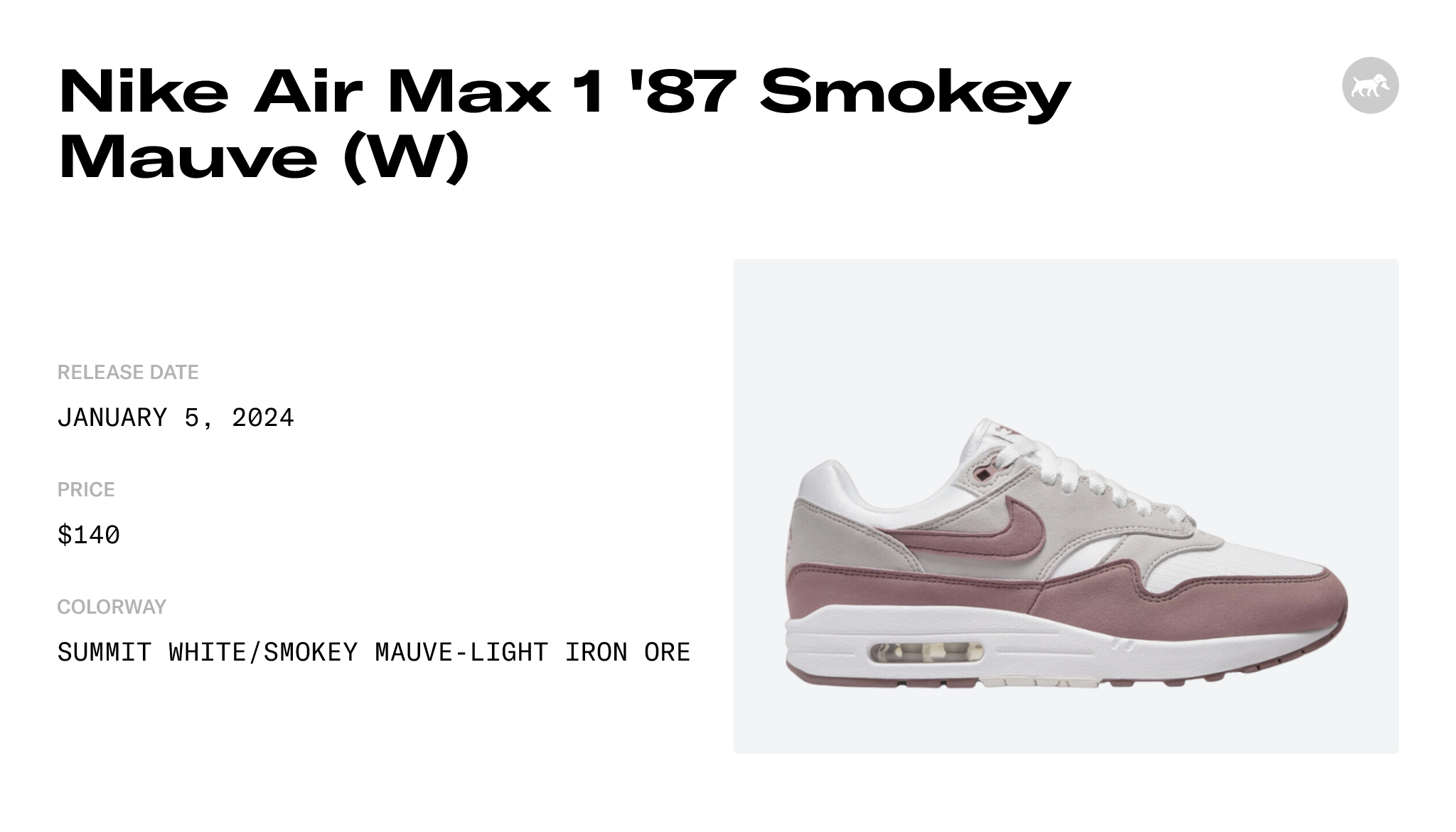 Nike Air Max 1 '87 Smokey Mauve (W) - DZ2628-104 Raffles & Where to Buy