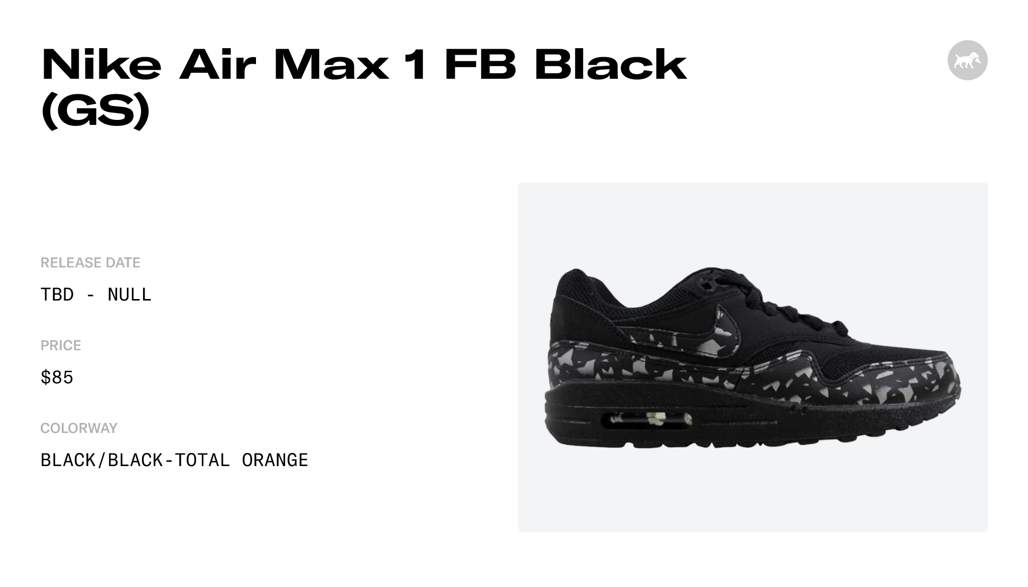 Nike Air Max 1 FB Black (GS) - 705393-001 Release Info