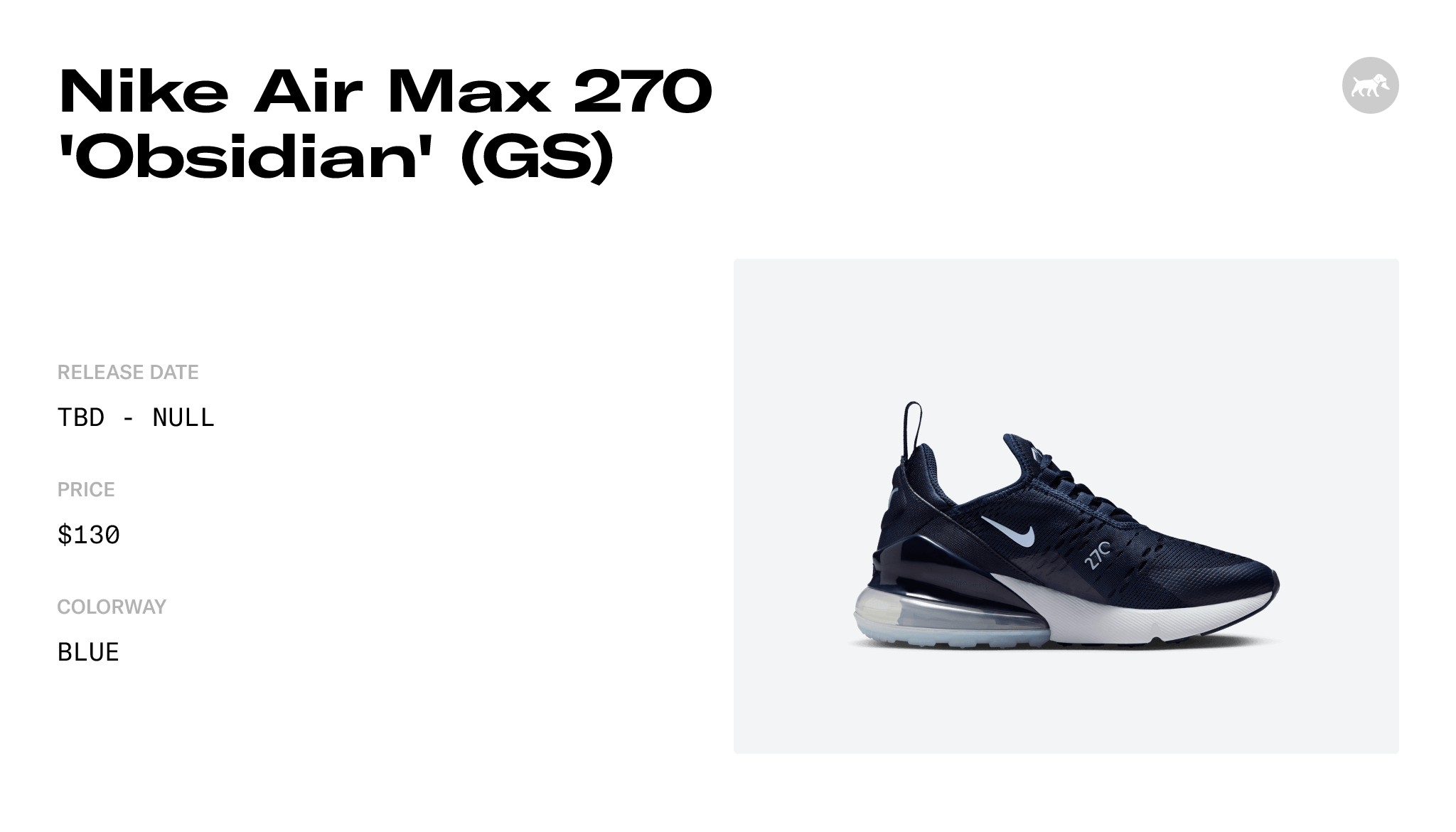 Nike Air Max 270 'Obsidian' (GS) - 943345-407 Release Info