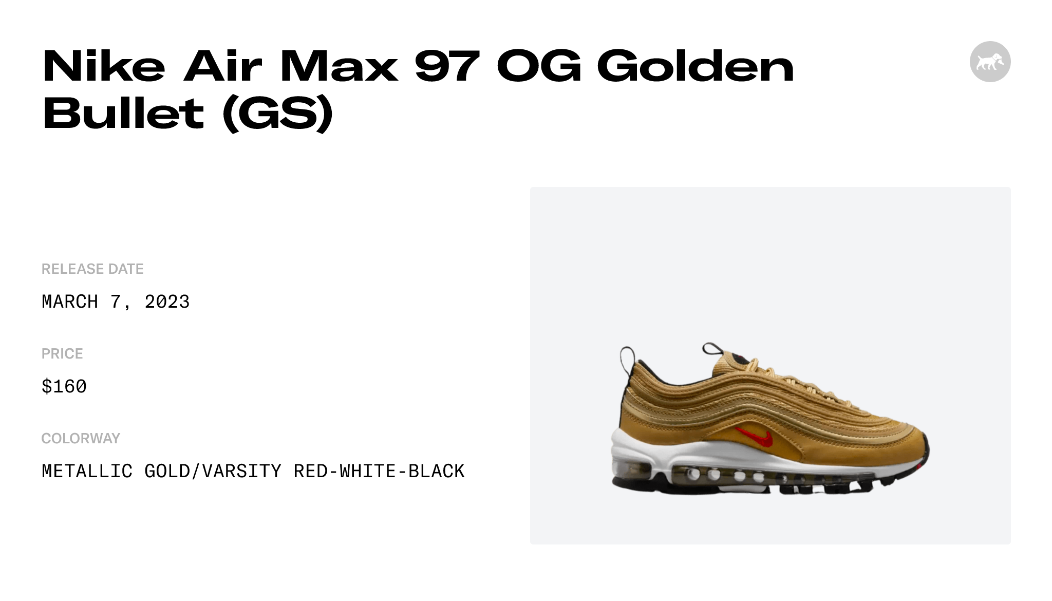 Nike Air Max 97 OG Golden Bullet (GS) - 918890-700