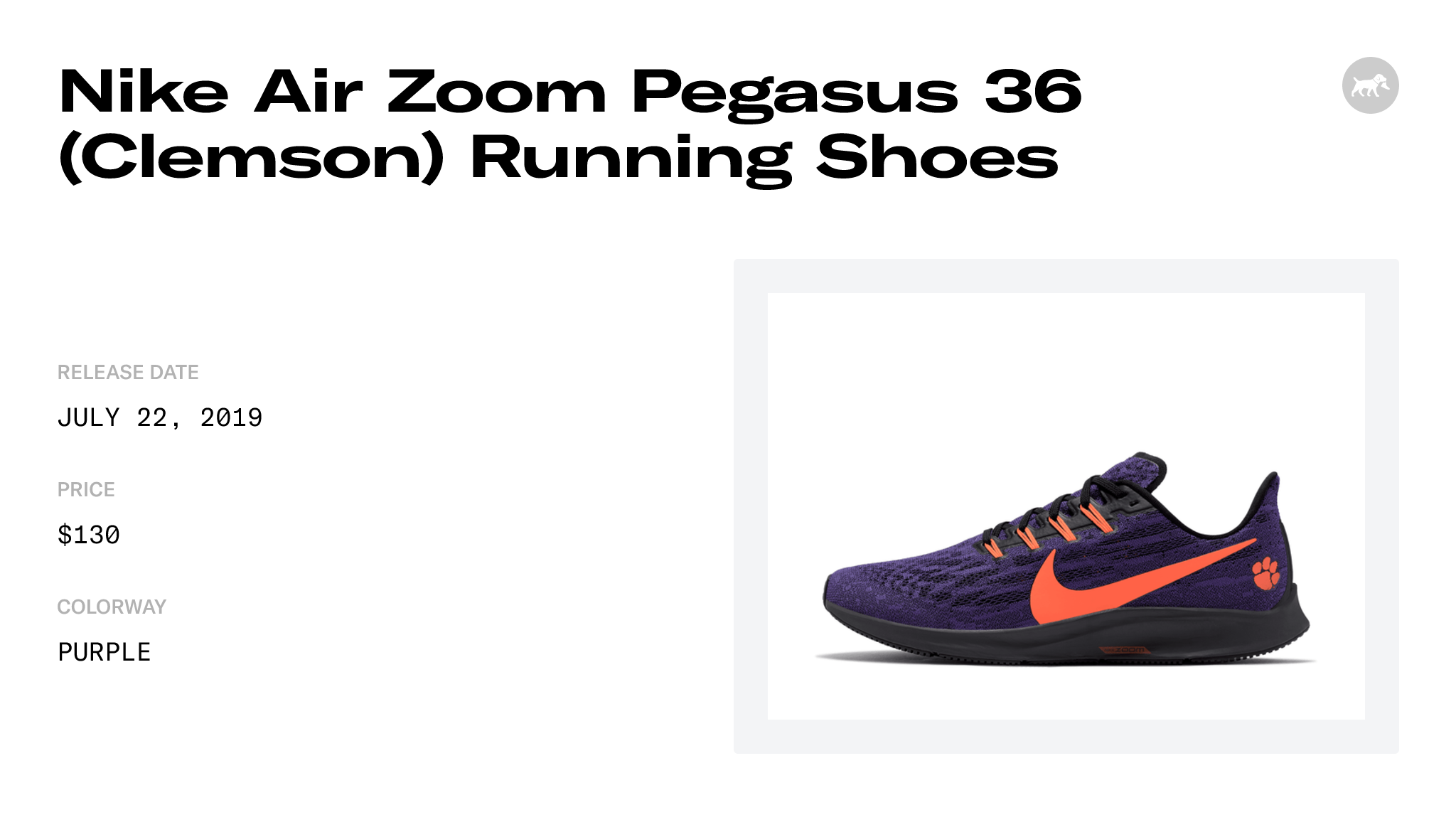 Nike Air Zoom Pegasus 36 (Clemson) Running Shoes - CI2064-500