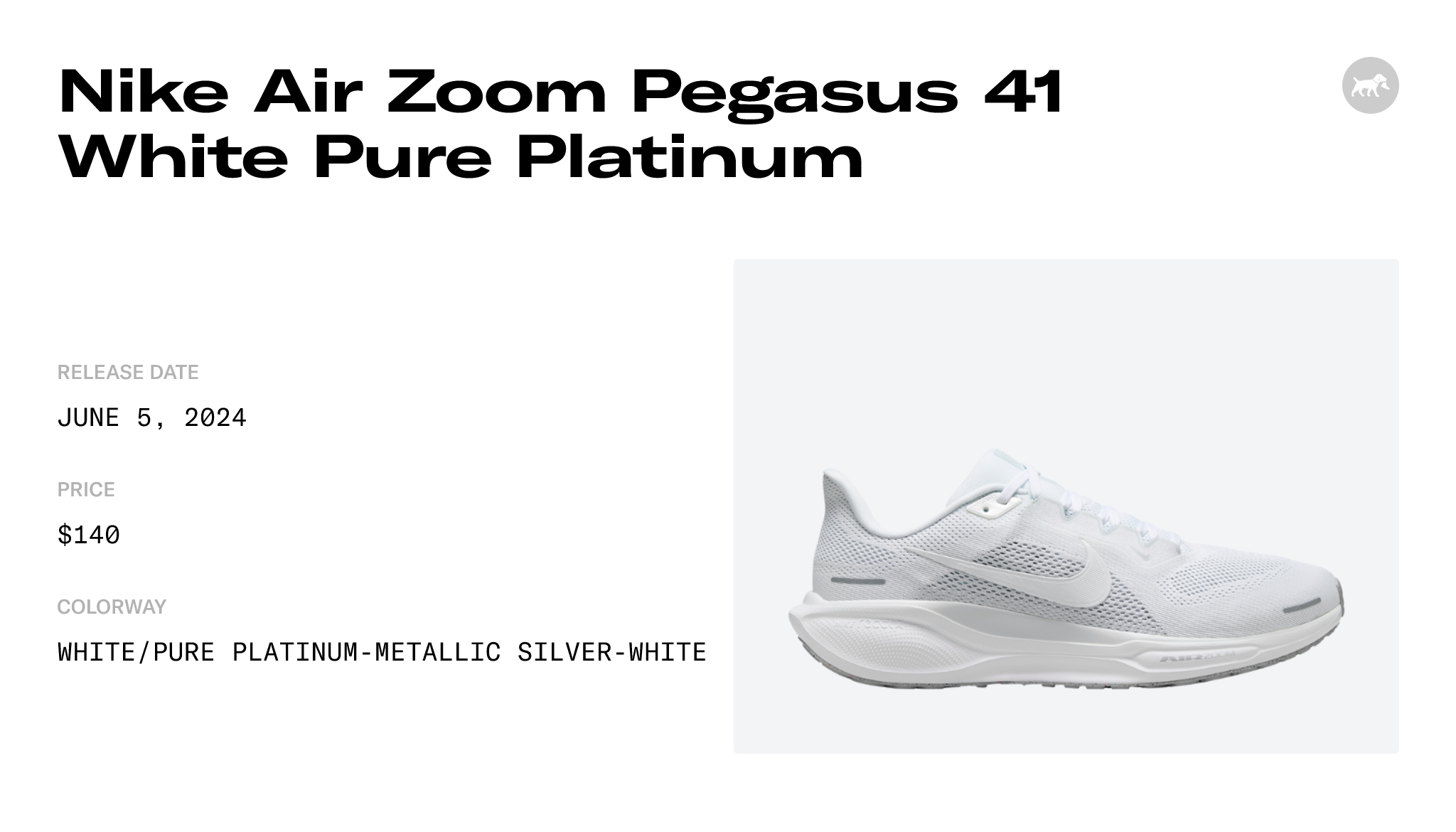 Nike Air Zoom Pegasus 41 White Pure Platinum - FD2722-102