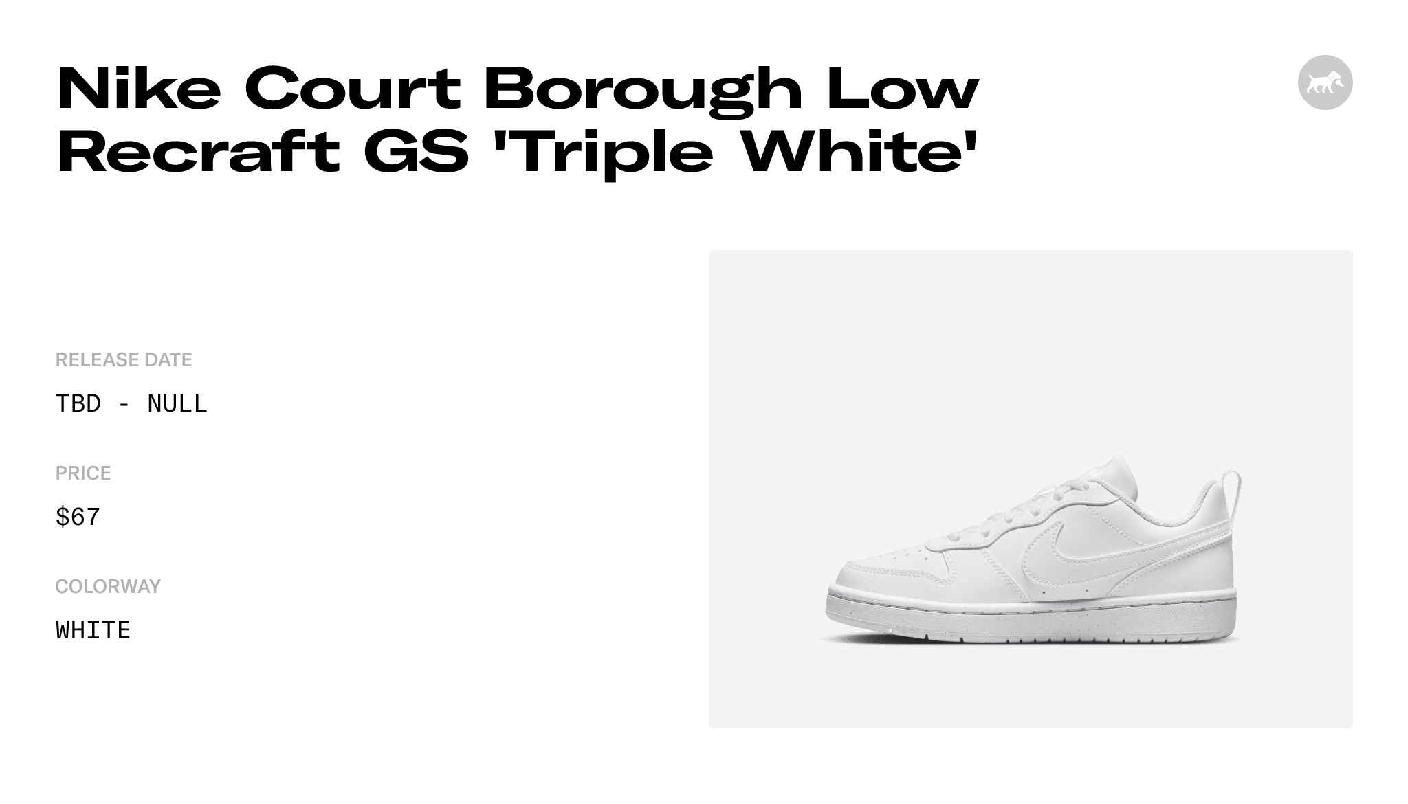 Nike Court Borough Low Recraft GS 'Triple White' - DV5456-106 Release Info