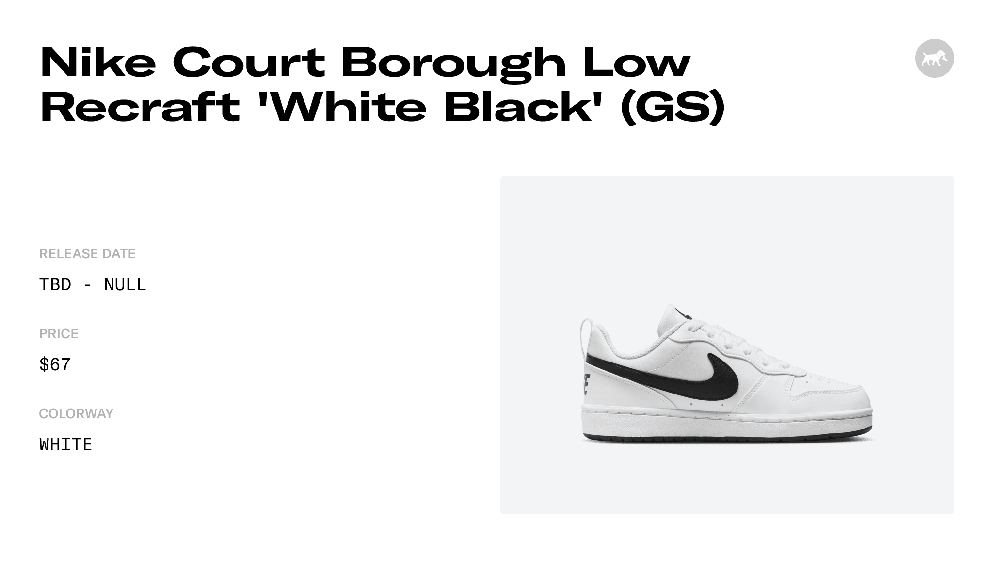 Nike Court Borough Low Recraft 'White Black' (GS) - DV5456-104 Release Info