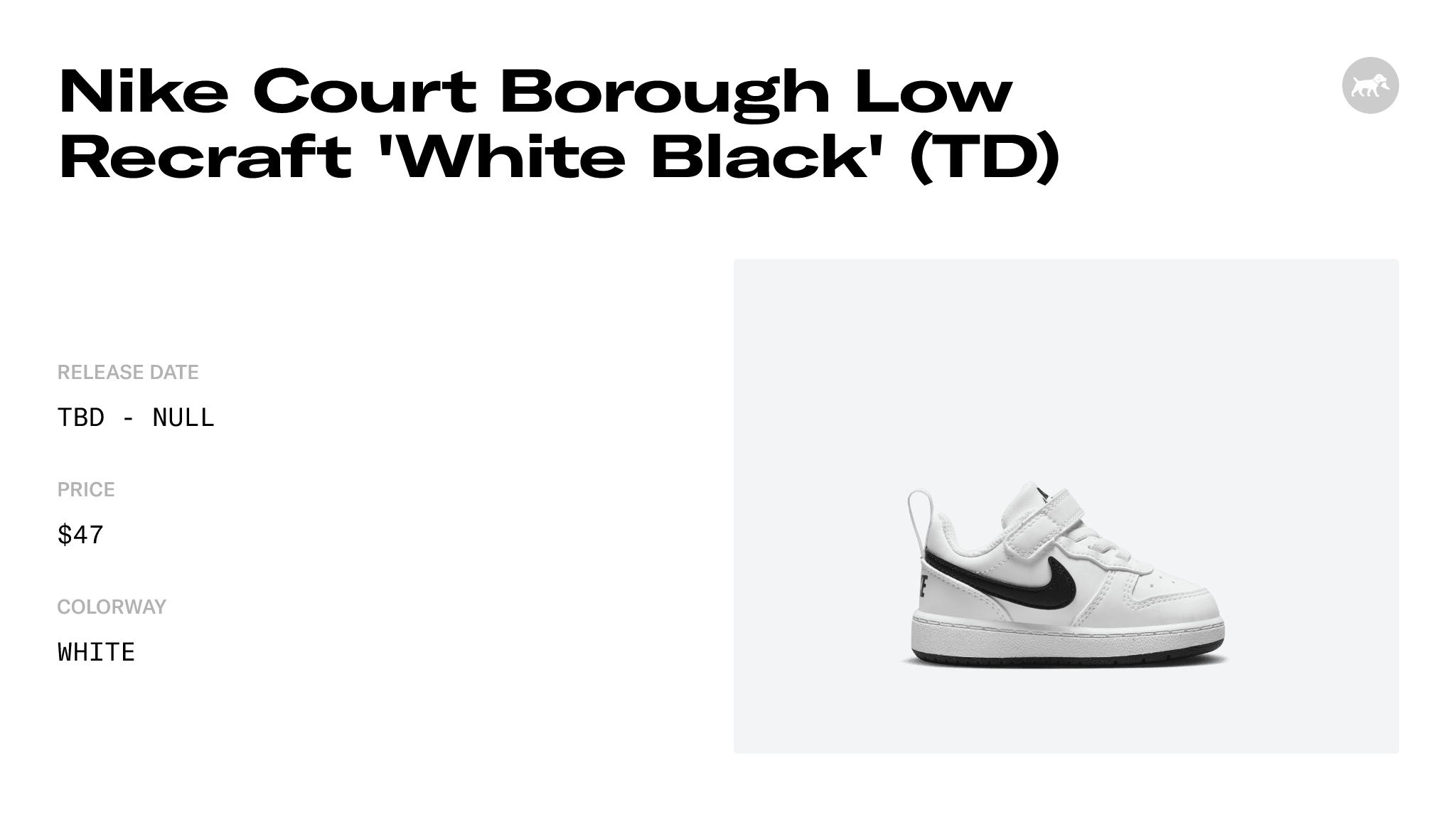 Nike Court Borough Low Recraft 'White Black' (TD) - DV5458-104 Release Info
