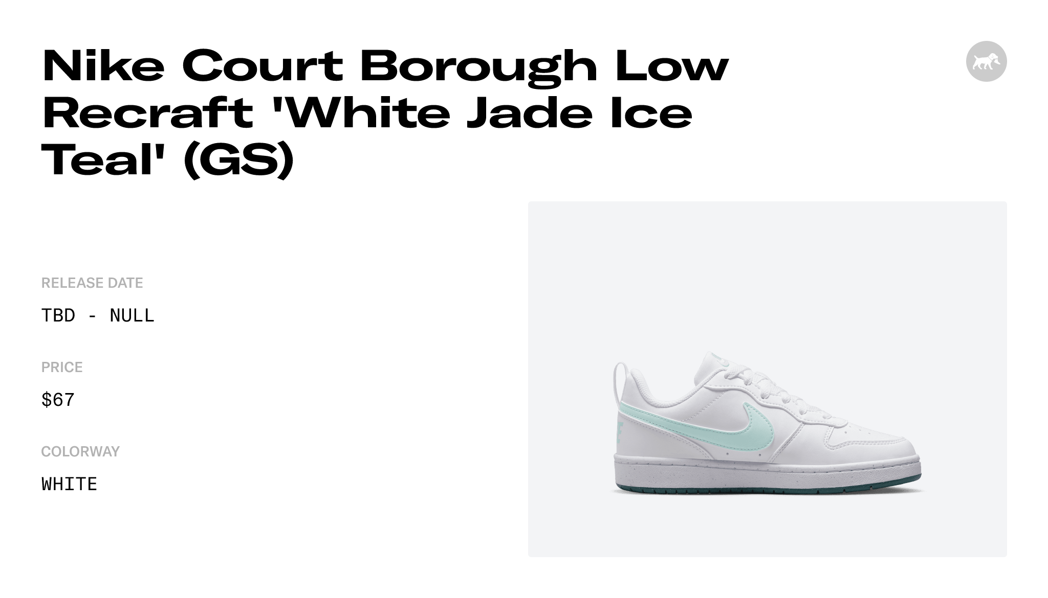 Nike Court Borough Low Recraft 'White Jade Ice Teal' (GS) - DV5456-102 ...