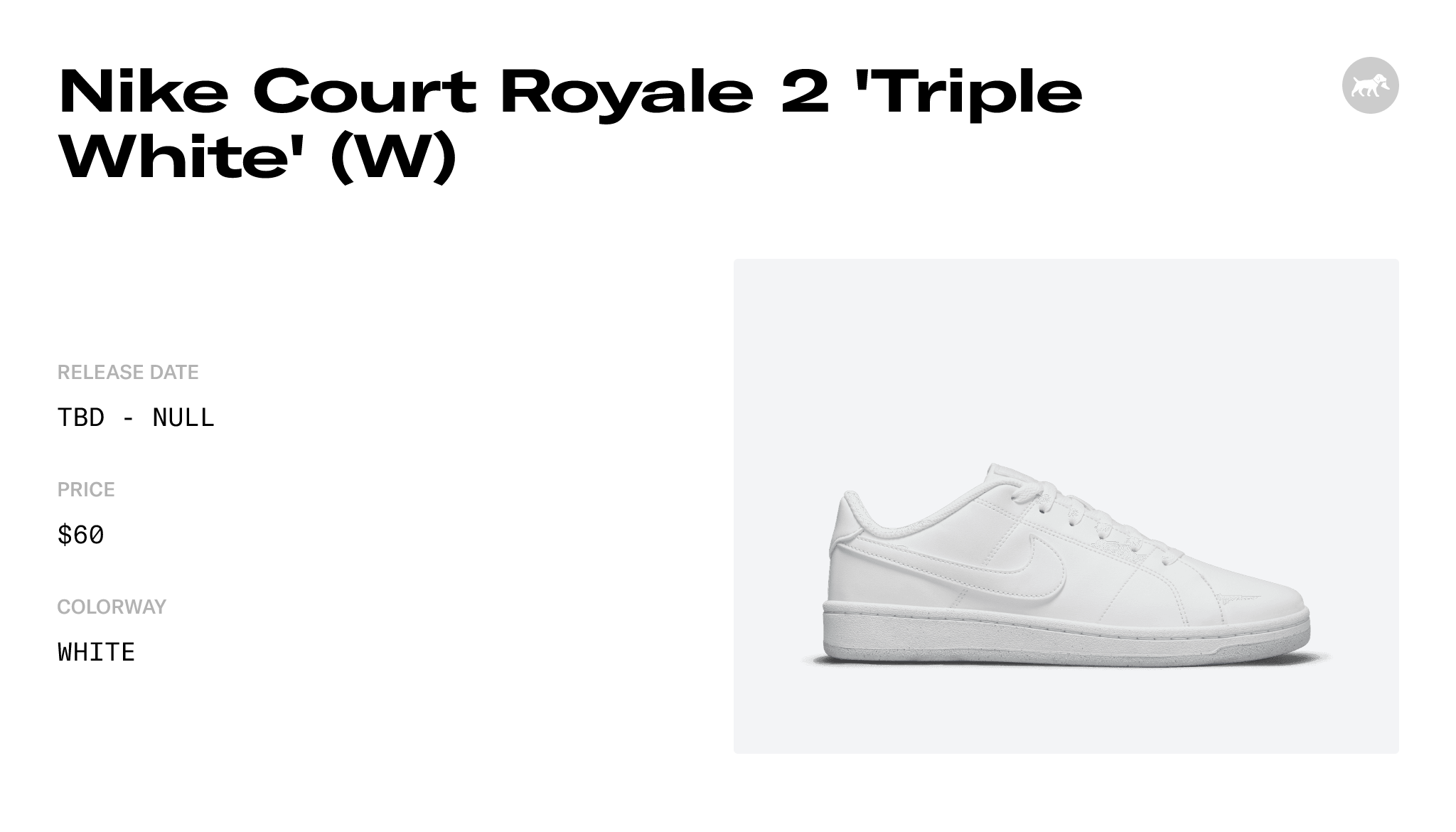 Nike Court Royale 2 'Triple White' (W) - DH3159-100 Release Info