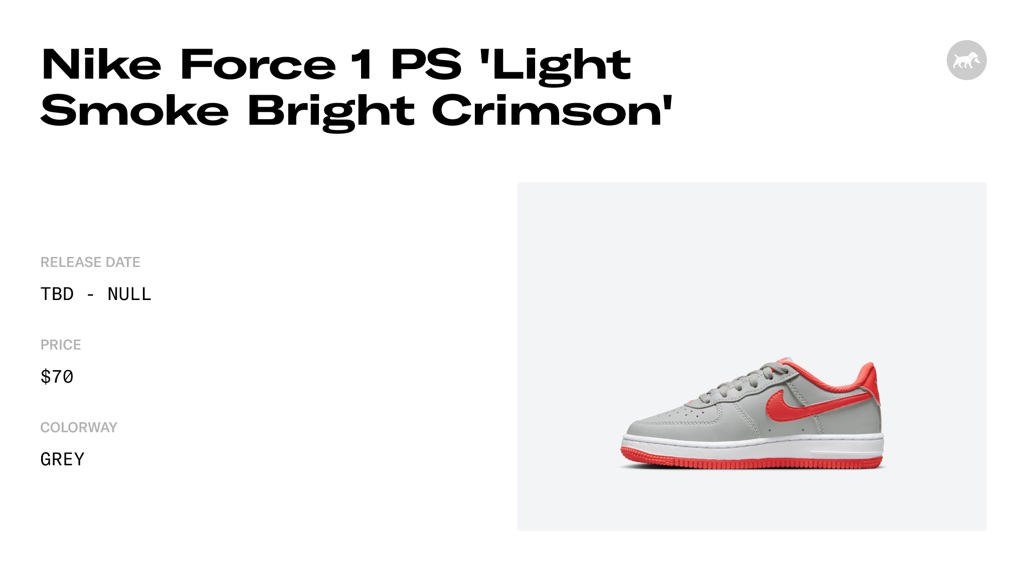 Nike Force 1 PS 'Light Smoke Bright Crimson' - CZ1685-005 Release Info