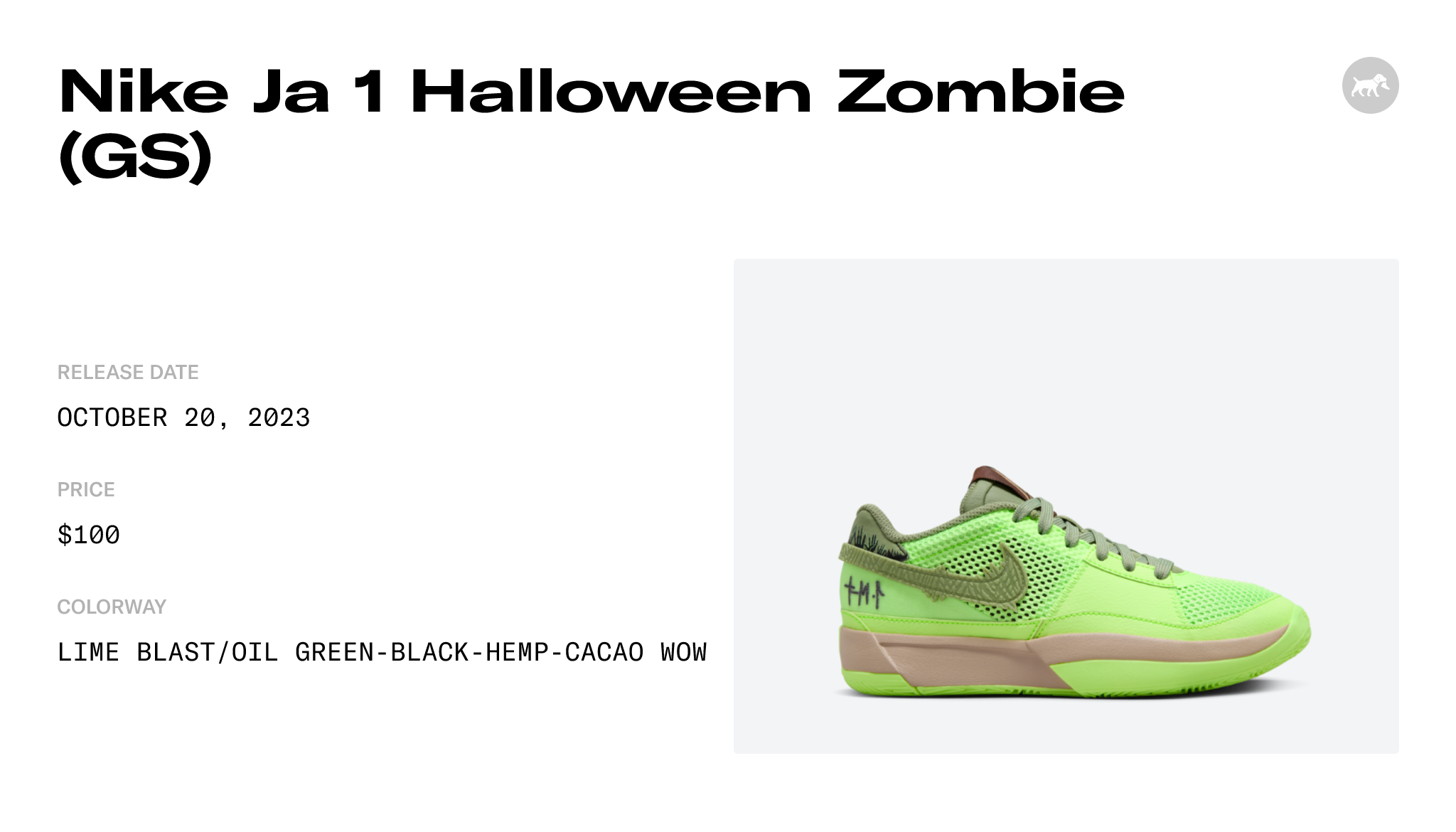 Nike Ja 1 Halloween Zombie (GS) - FV6097-300 Raffles & Where to Buy