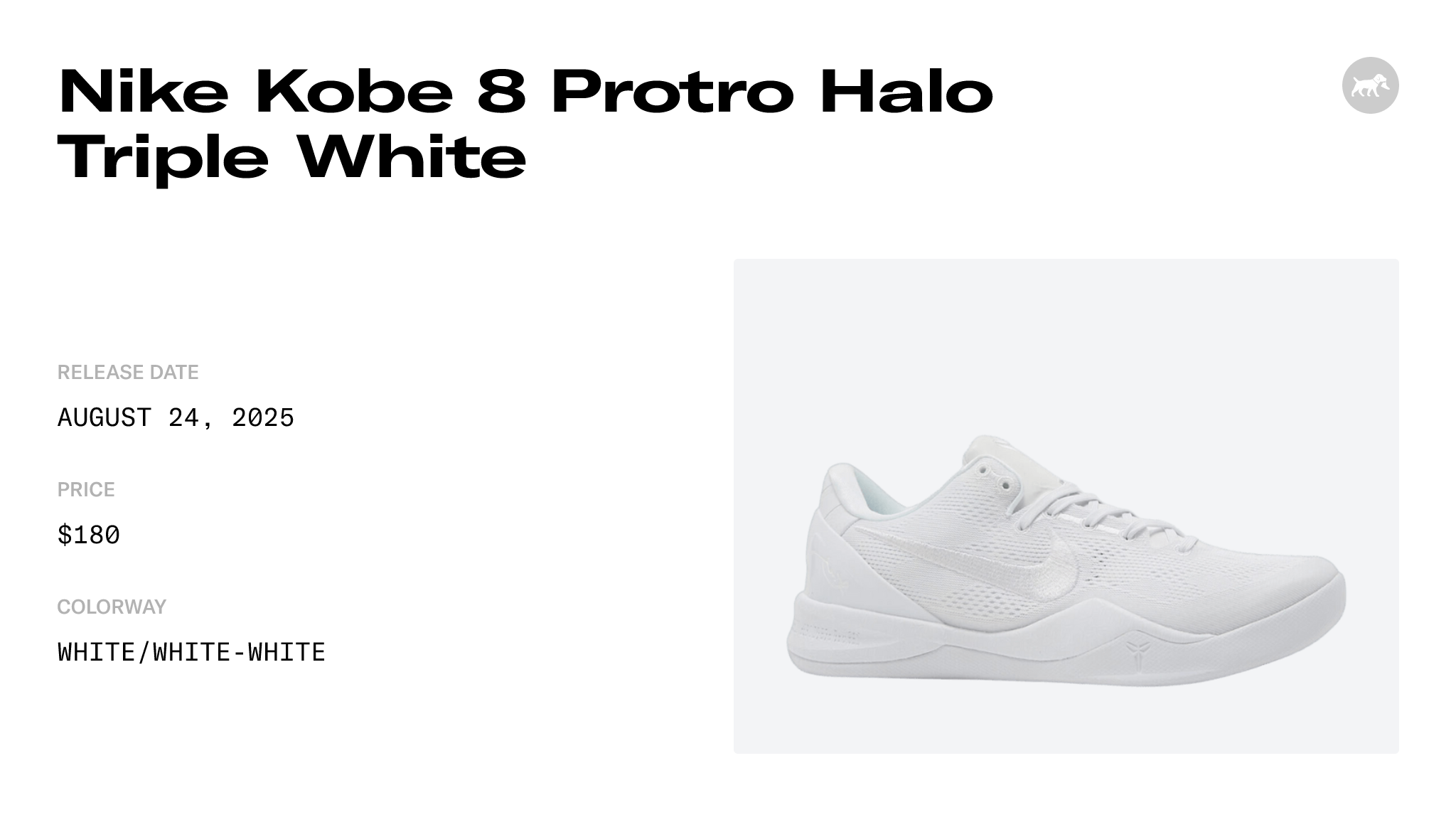 Nike Kobe 8 Protro Halo Triple White - FJ9364-100 Raffles & Where to Buy