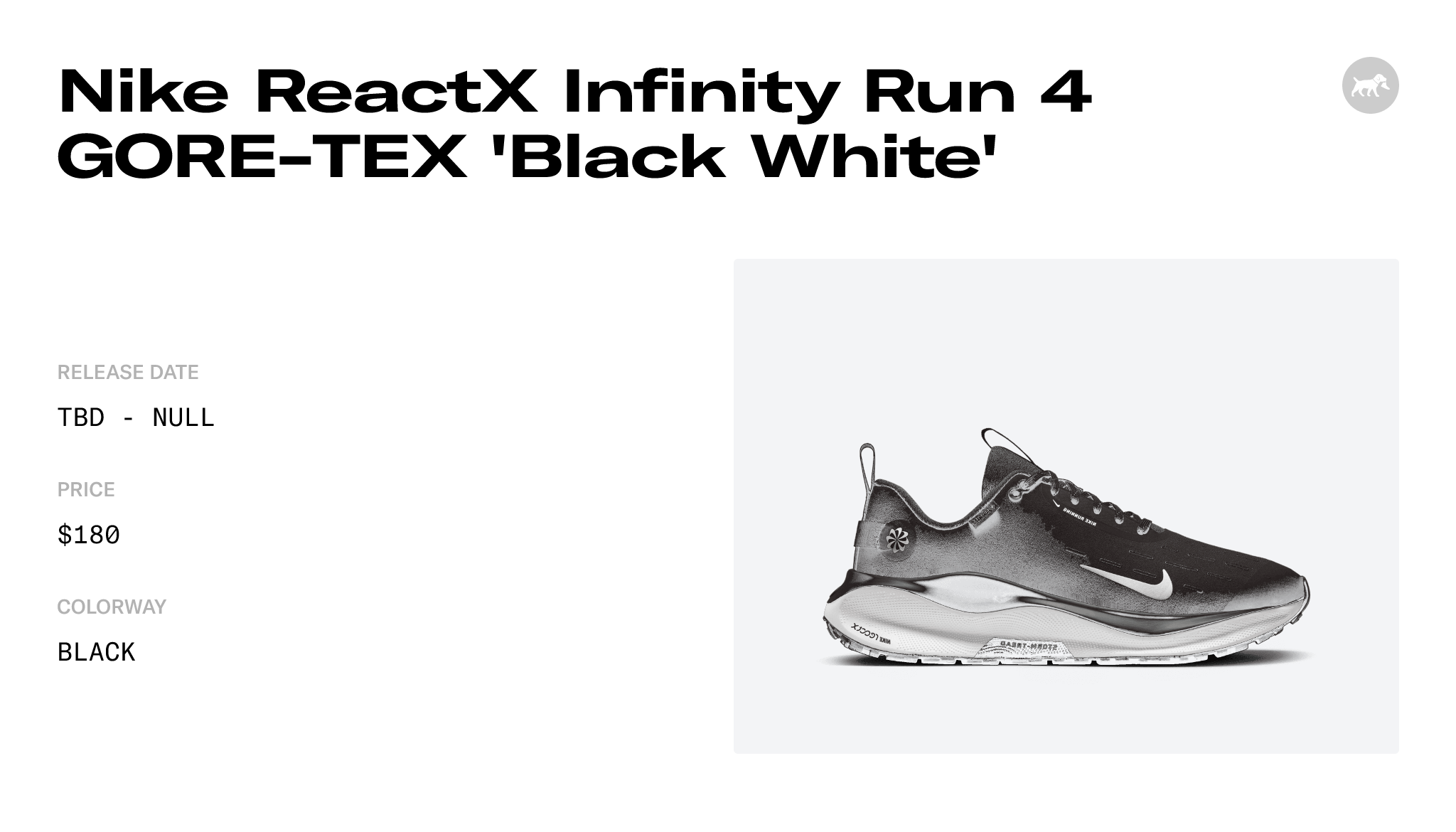 Nike ReactX Infinity Run 4 GORE-TEX 'Black White' - FB2204-001 Release Info