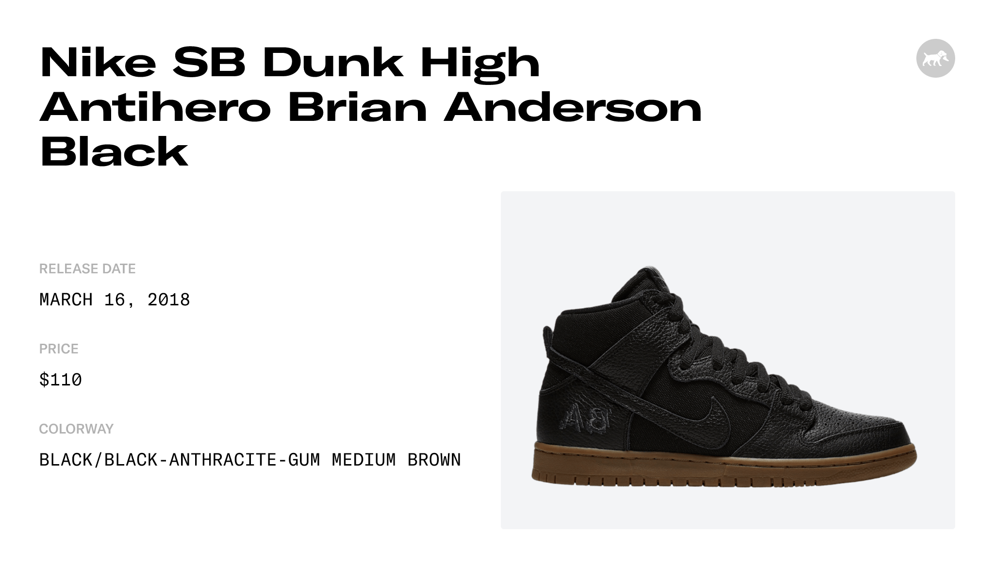 Nike SB Dunk High Antihero Brian Anderson Black - AH9613-001
