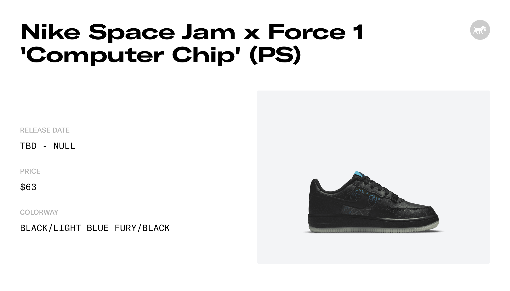 Nike Space Jam x Force 1 'Computer Chip' (PS) - DN1438-001 Release Info