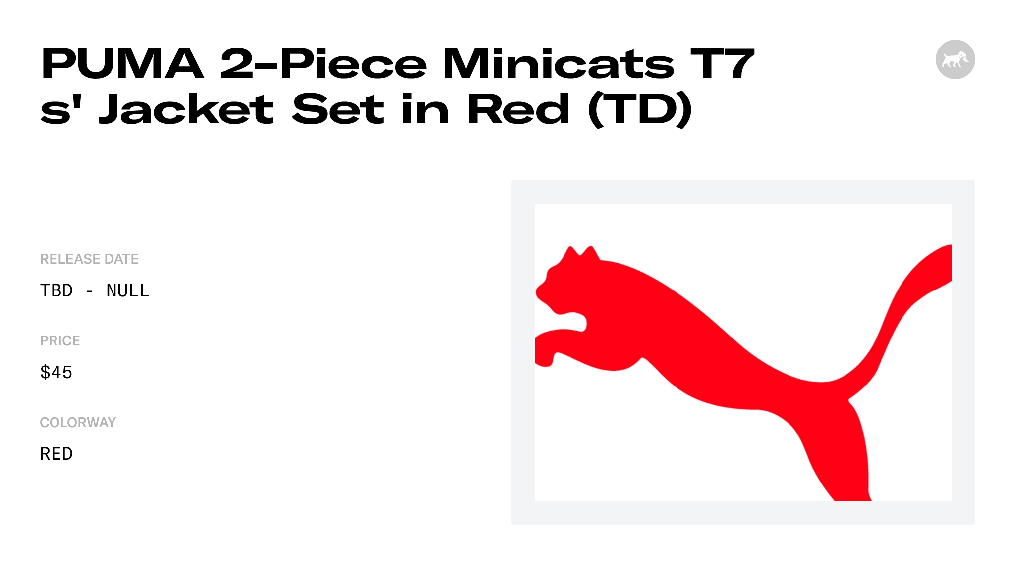 PUMA 2-Piece Minicats T7 s' Jacket Set in Red (TD) - 630984-11 Release Info