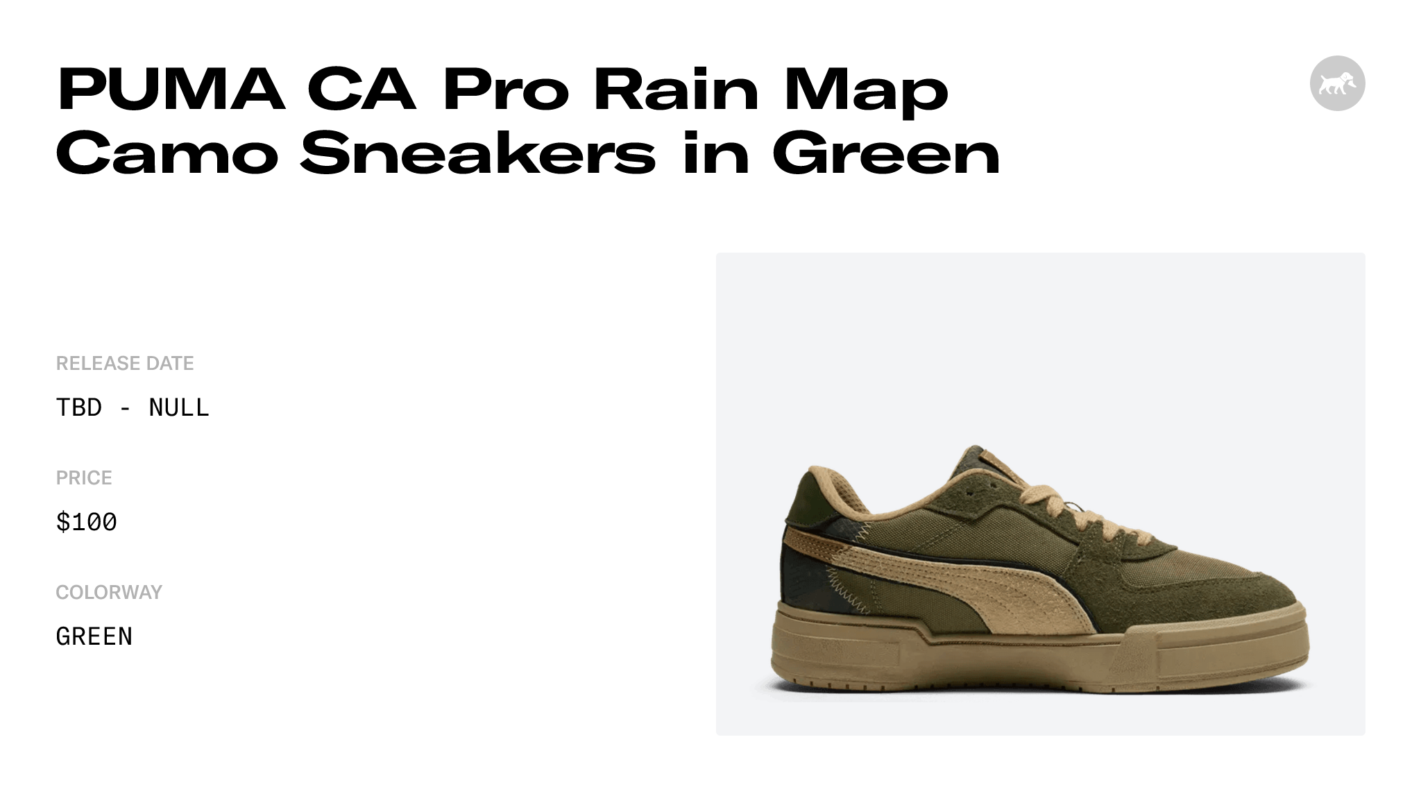 PUMA CA Pro Rain Map Camo Sneakers in Green - 402095-01 Release Info