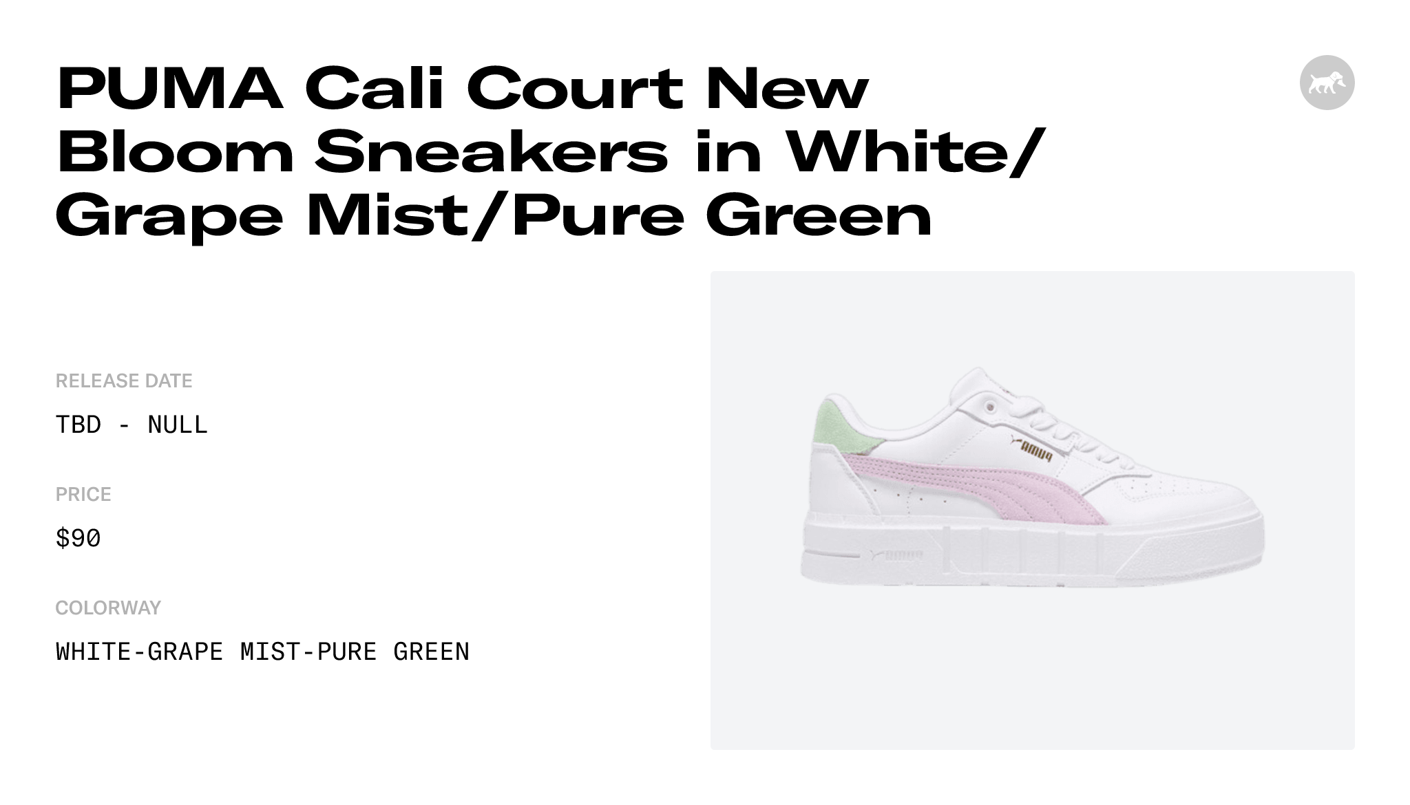PUMA Cali Court New Bloom Sneakers in White/Grape Mist/Pure Green ...