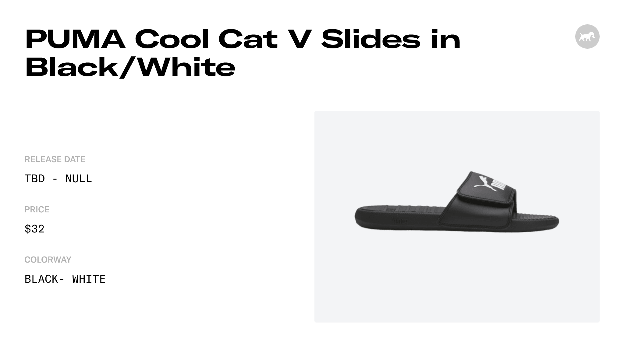 PUMA Cool Cat V Slides in Black/White - 371044-02 Release Info