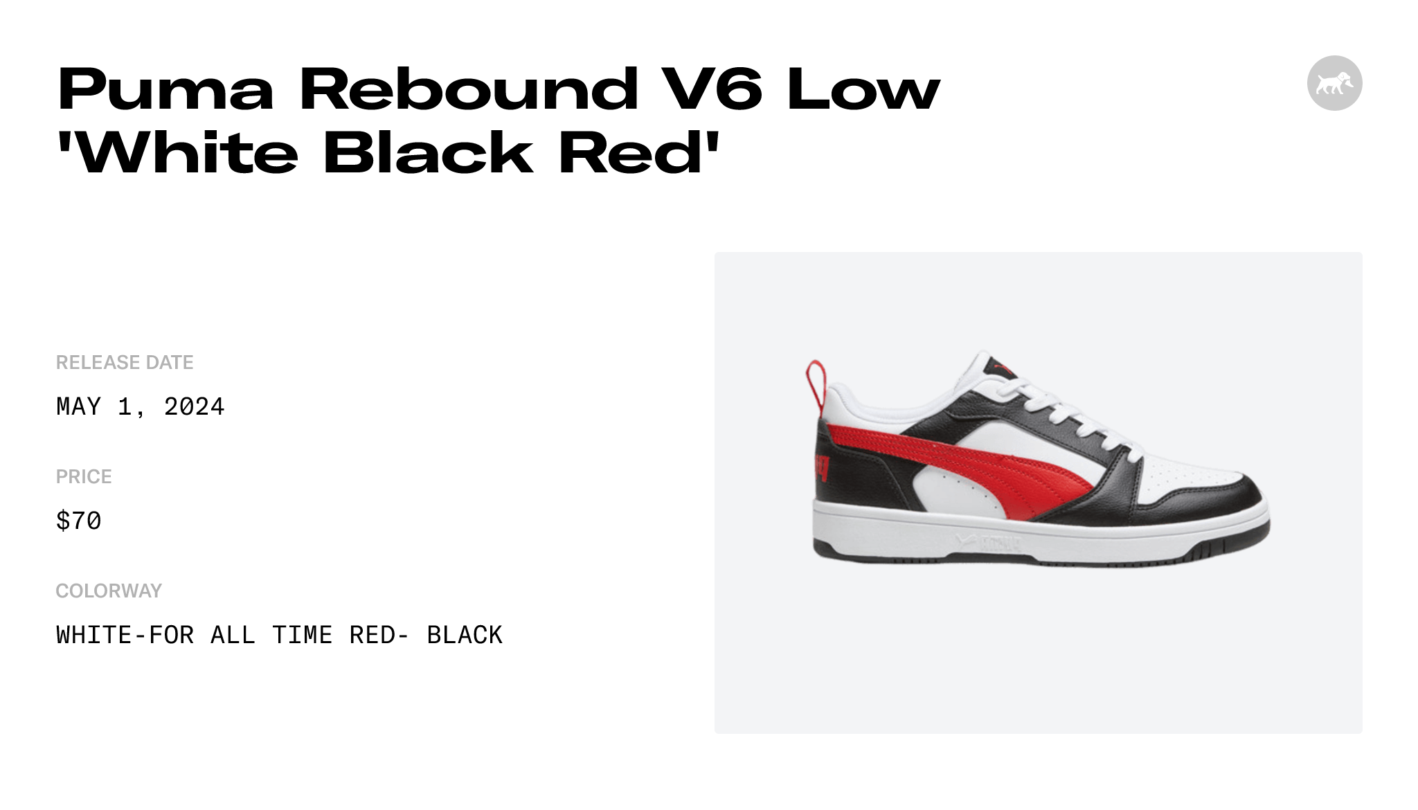 Puma Rebound V6 Low 'White Black Red' - 392328-04 Raffles & Where to Buy