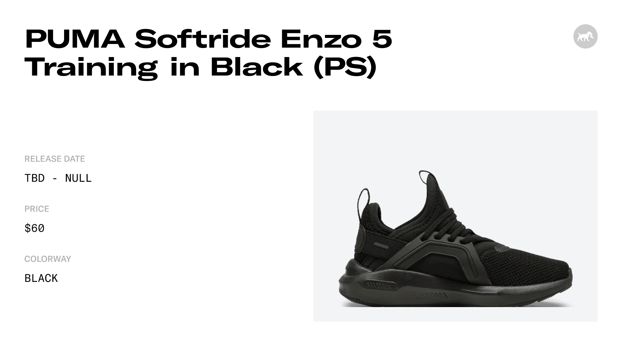 PUMA Softride Enzo 5 Training in Black (PS) - 401511-01 Release Info
