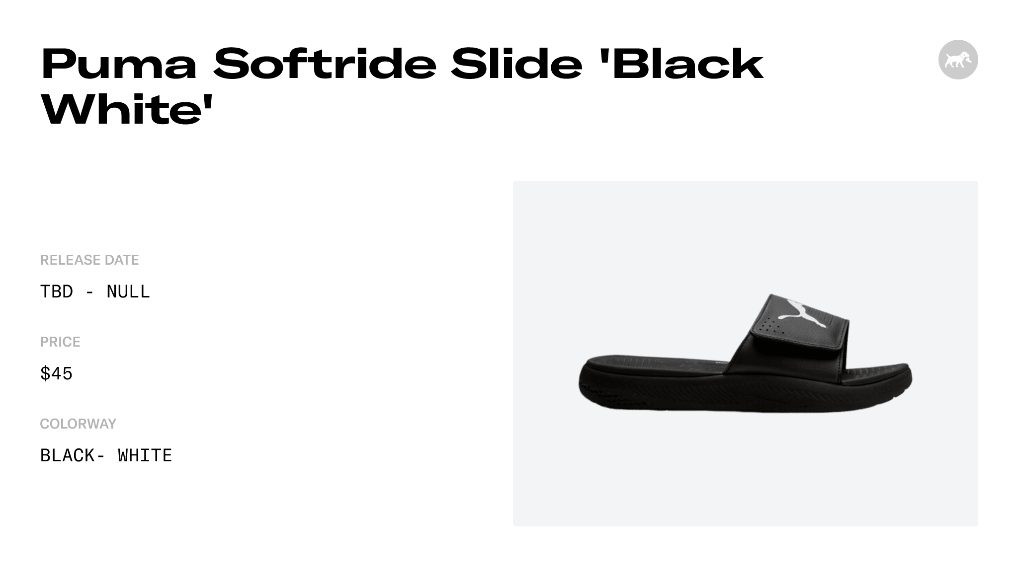 Puma Softride Slide 'Black White' - 382112-01 Release Info