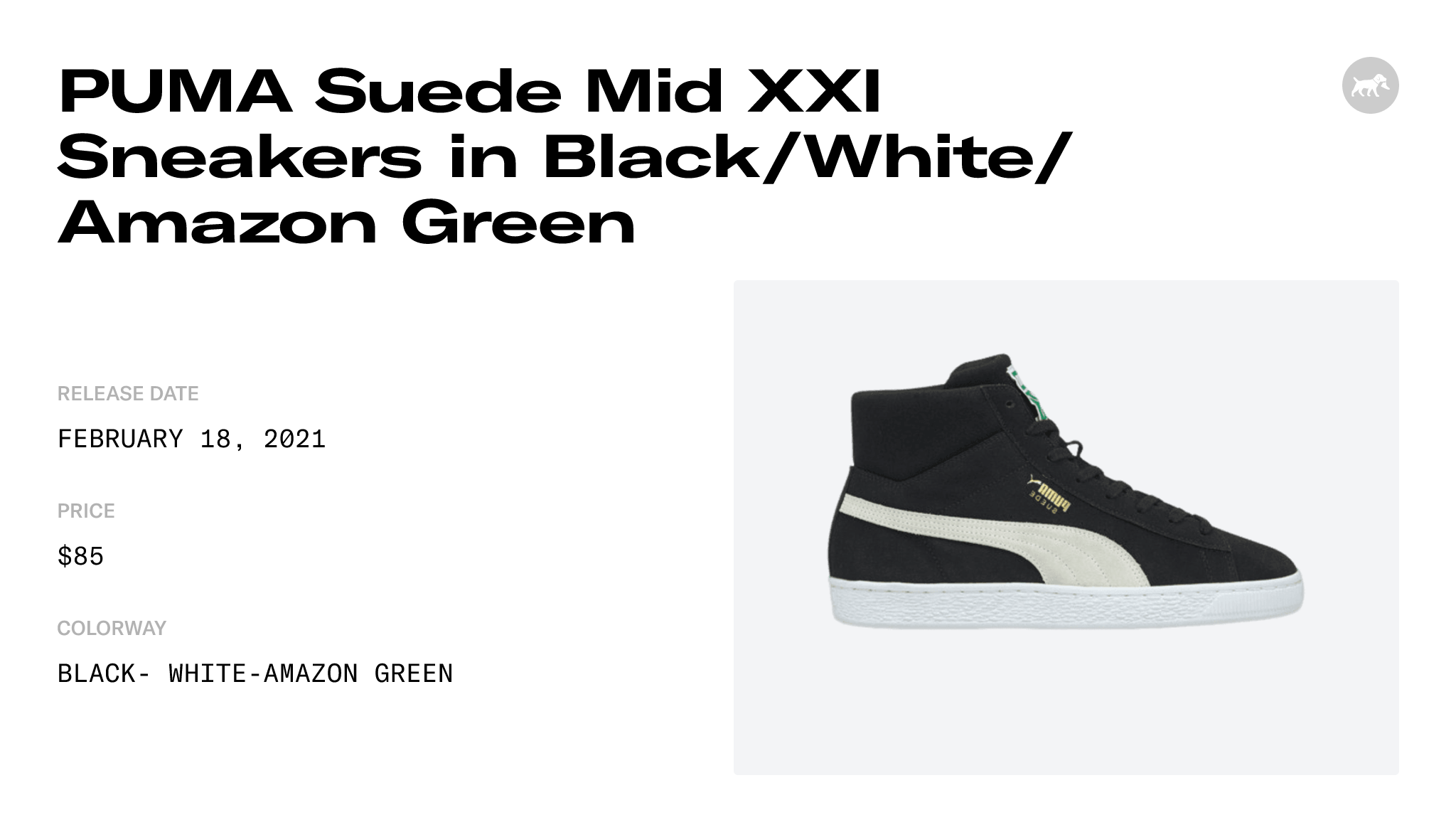 PUMA Suede Mid XXI Sneakers in Black/White/Amazon Green - 380205-01 ...