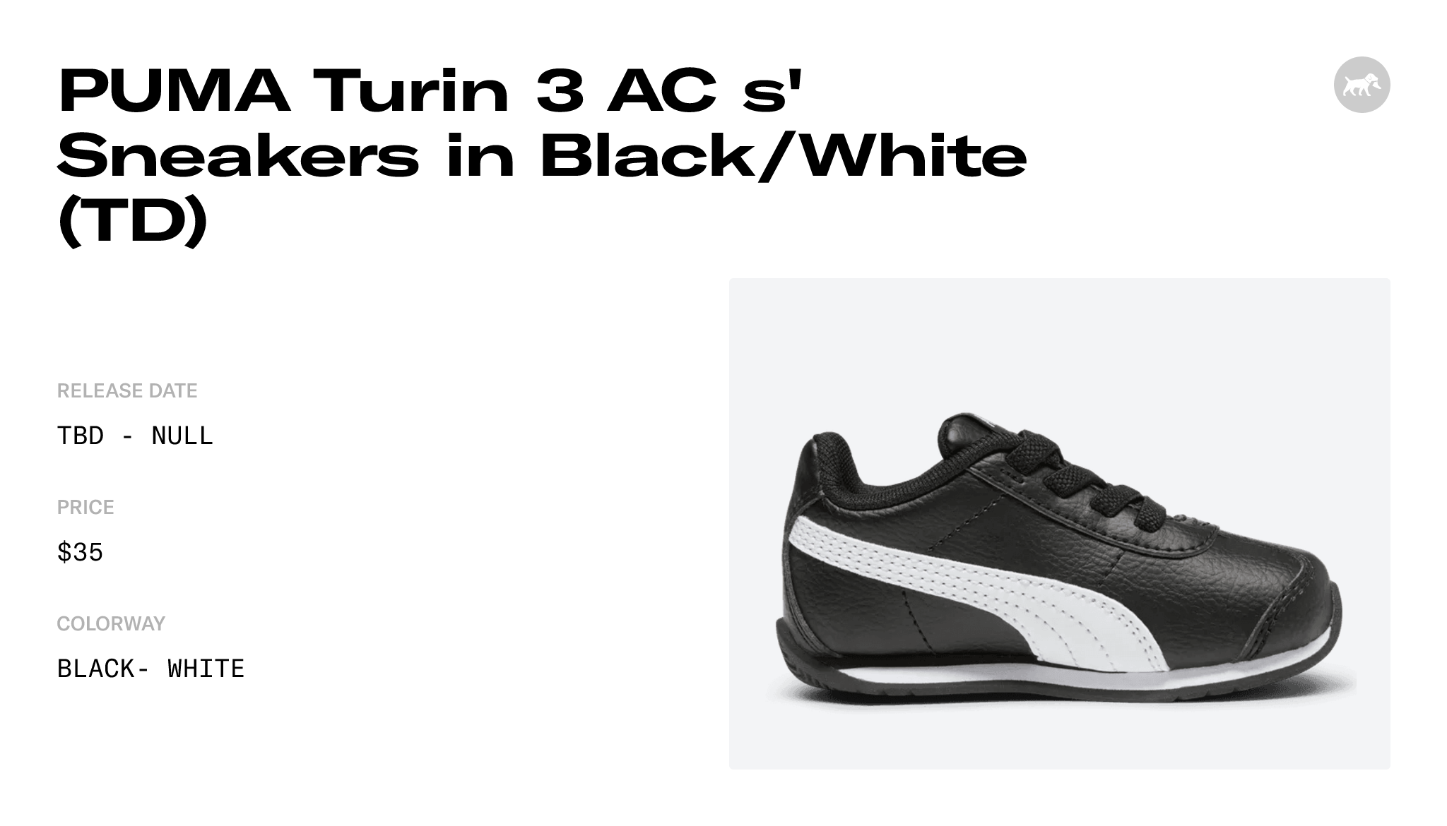 PUMA Turin 3 AC s' Sneakers in Black/White (TD) - 384432-04 Release Info