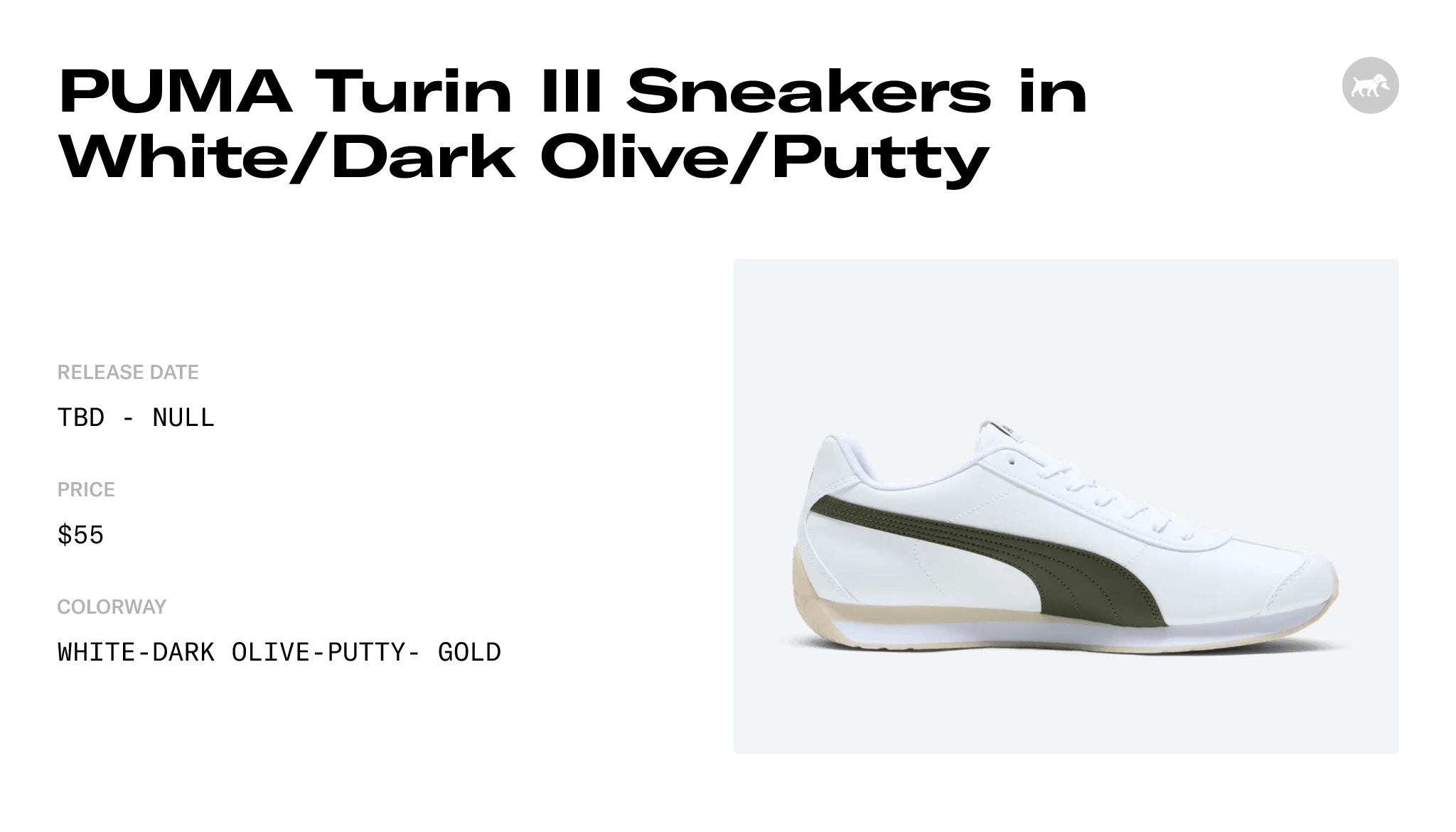 PUMA Turin III Sneakers in White/Dark Olive/Putty - 383037-15 Release Info
