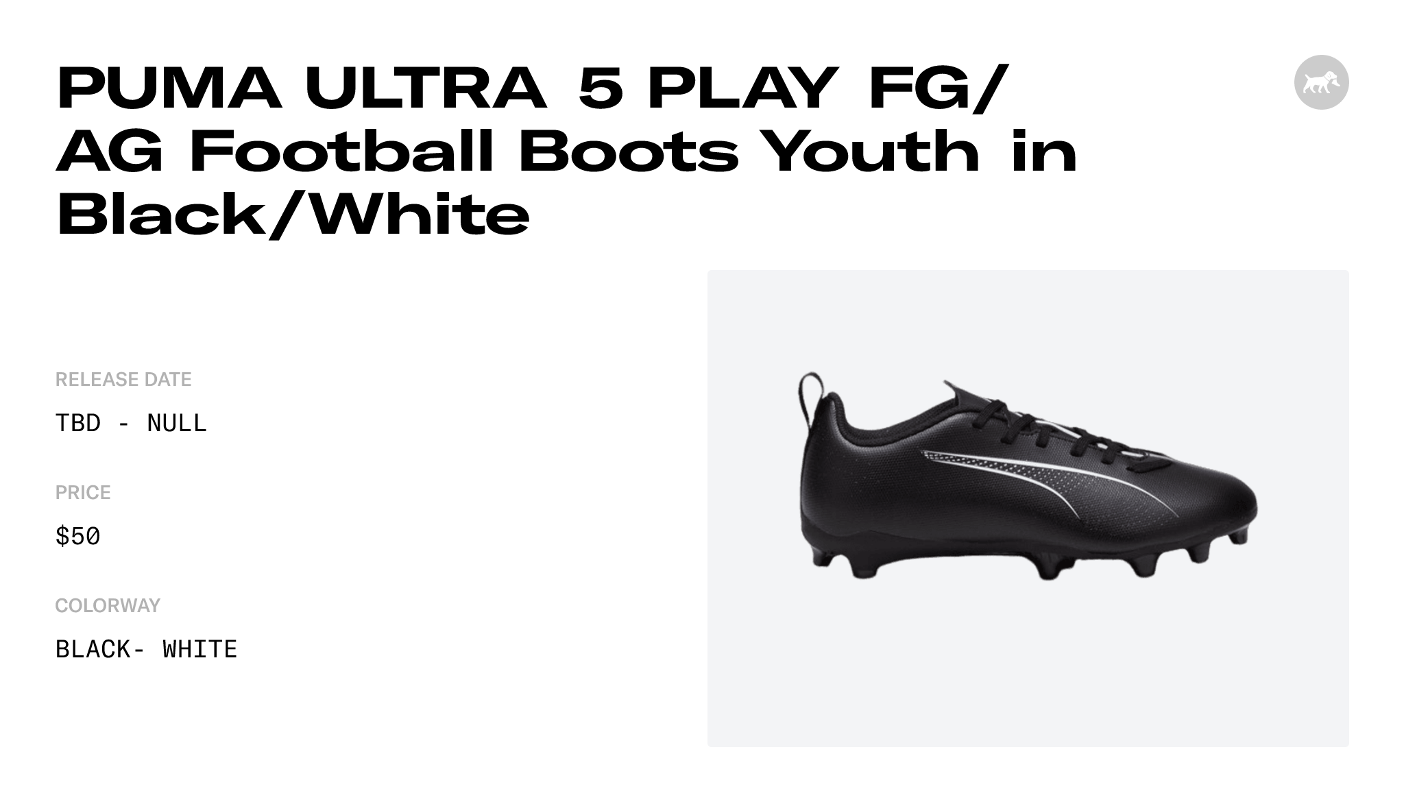 PUMA ULTRA 5 PLAY FG/AG Football Boots Youth in Black/White - 107695-02 ...