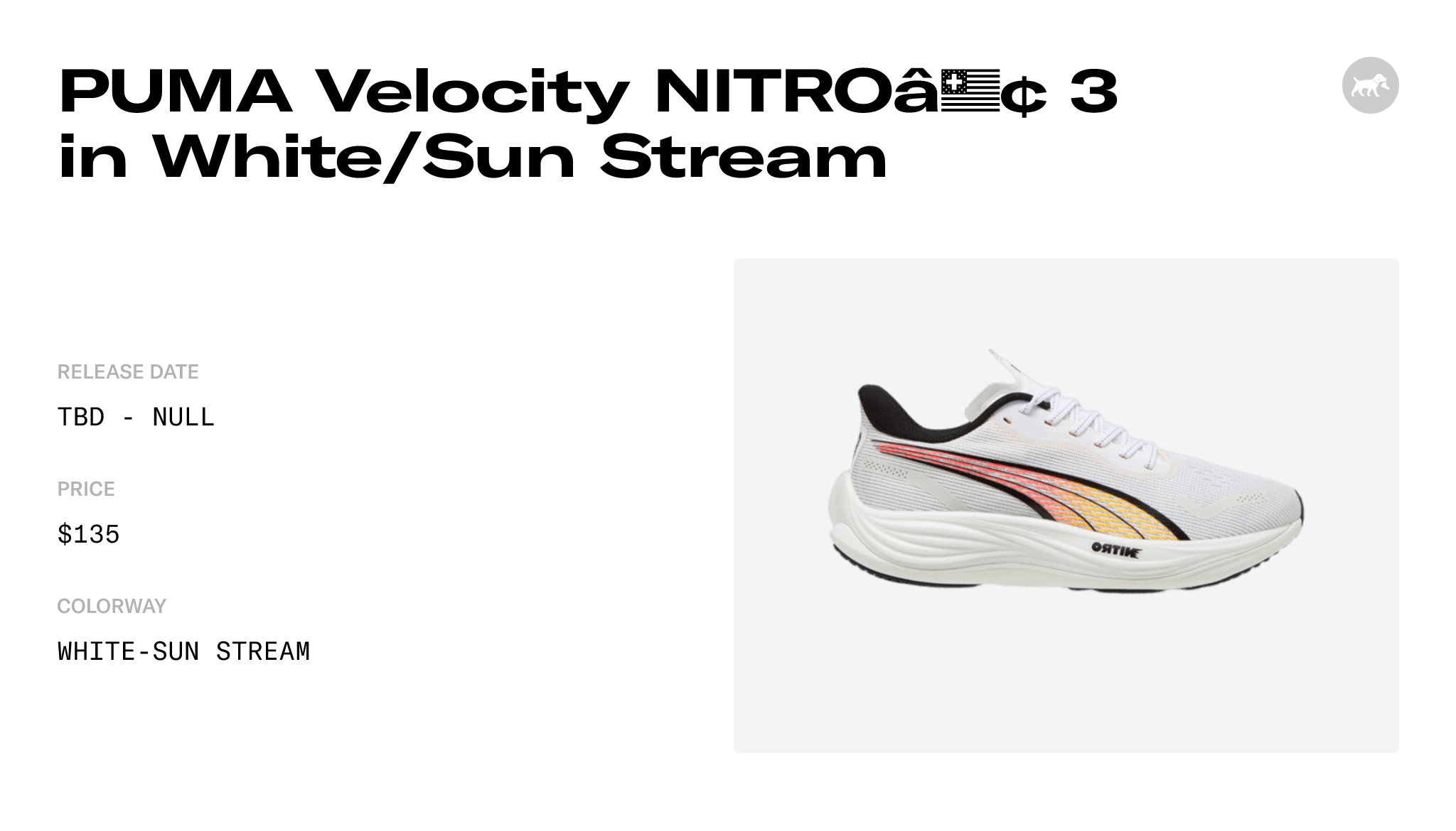 PUMA Velocity NITROâ ¢ 3 in White/Sun Stream - 377748-09 Release Info