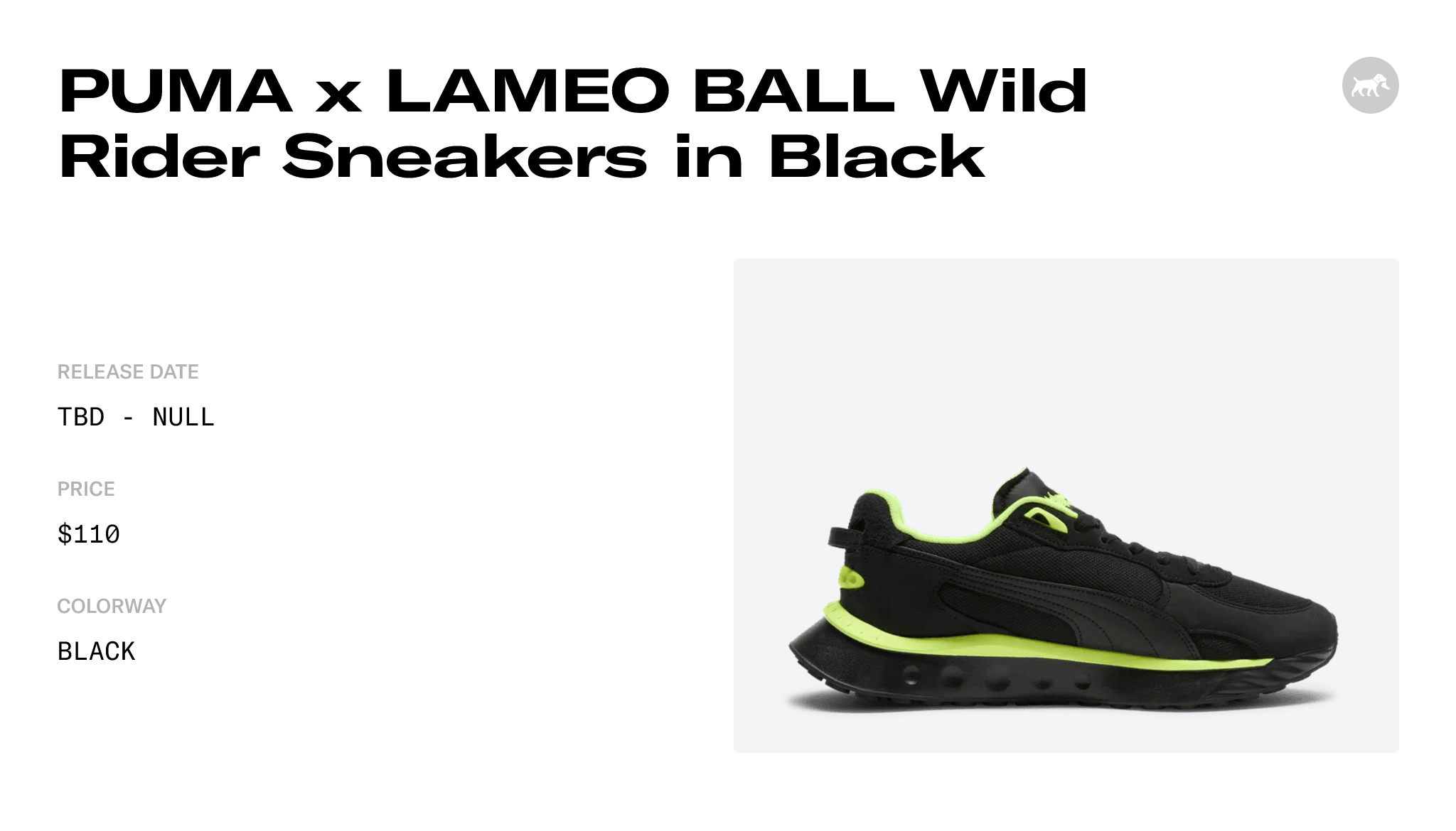PUMA x LAMEO BALL Wild Rider Sneakers in Black - 384339-01 Release Info