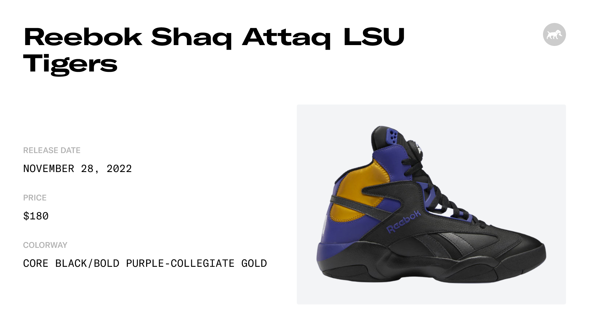 Reebok Shaq Attaq LSU Tigers - GY7127 Raffles & Where to Buy