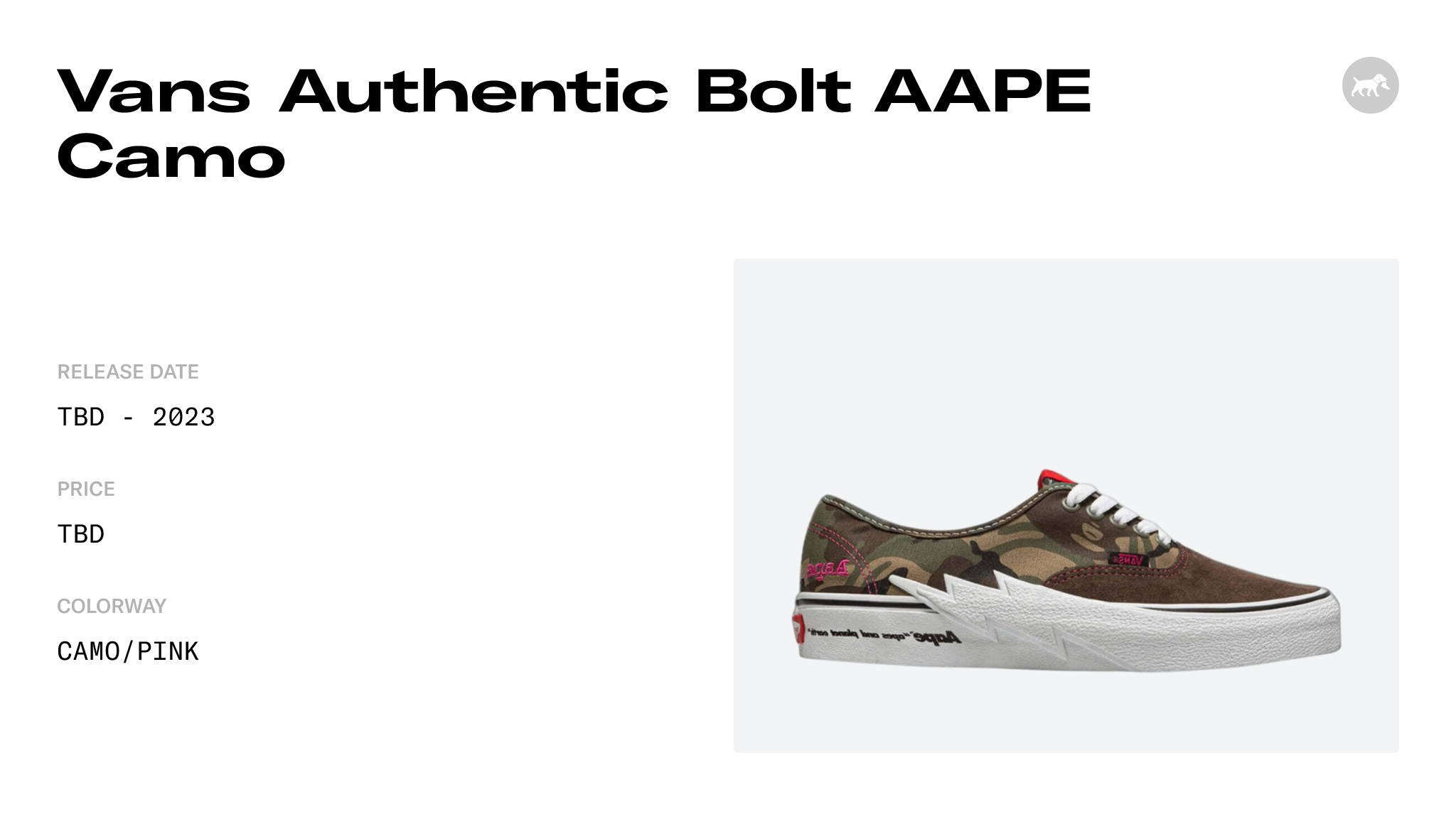 Vans Authentic Bolt AAPE Camo - VN00BWCCMA Release Info