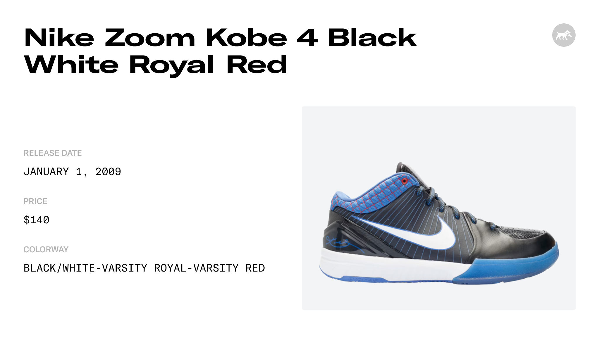 Nike Zoom Kobe 4 Black White Royal Red - 344335-013